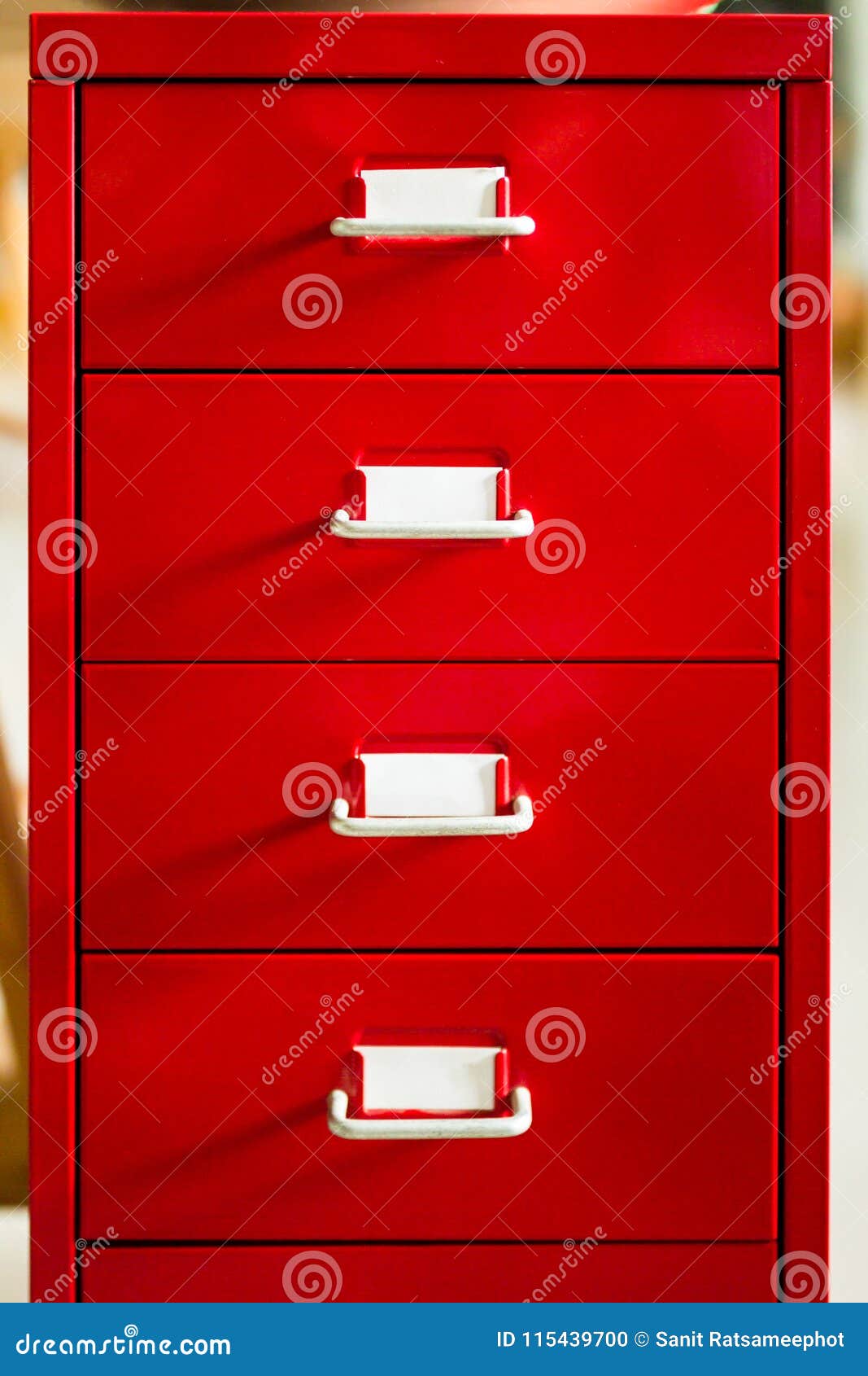 The Front View of the Red Document Drawer is Closed and is Label Stock ...