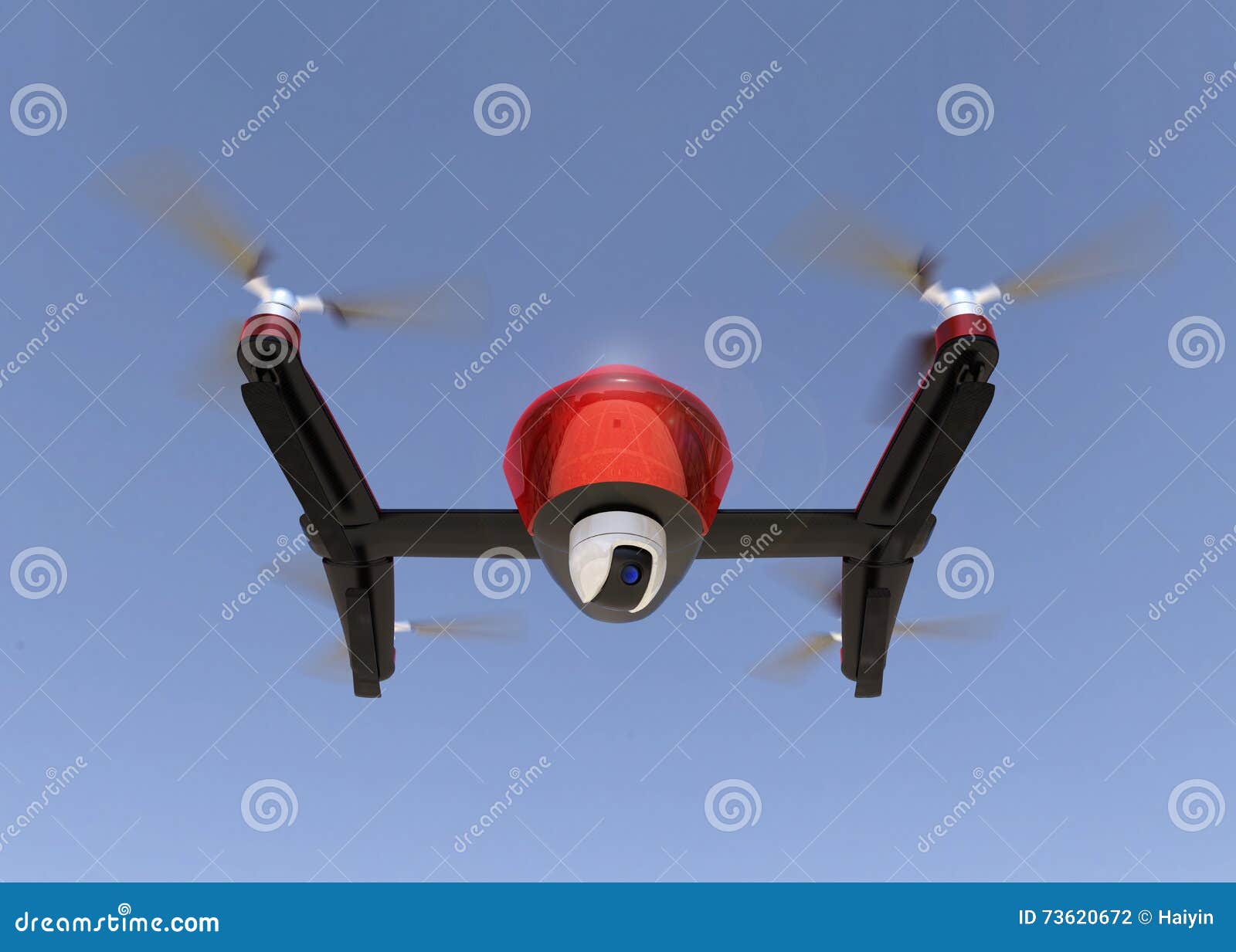 Front View of Red Drone with Camera in the Sky Stock Illustration ...