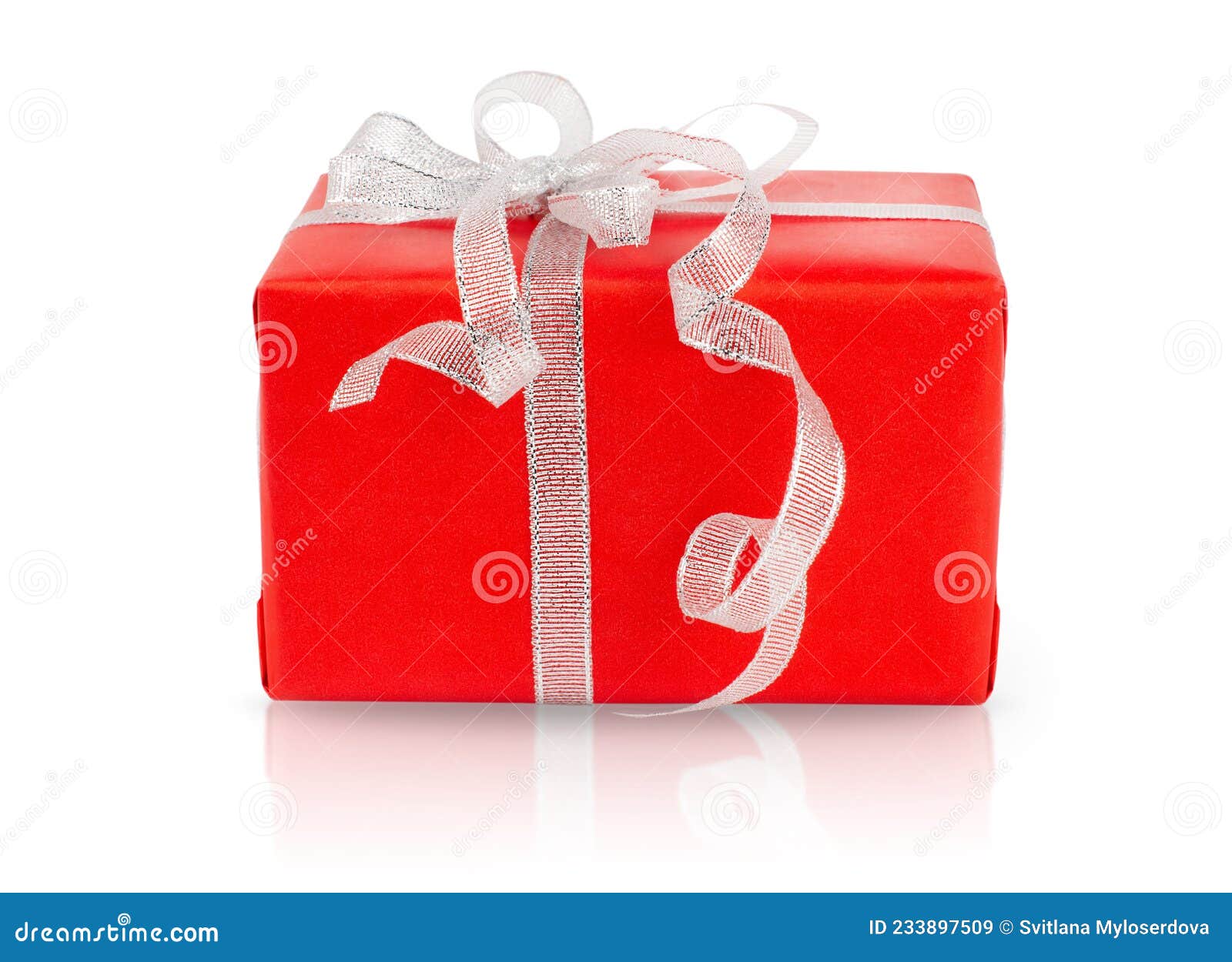 Red Gift Box with Silver Ribbon Isolated on White Stock Image - Image ...