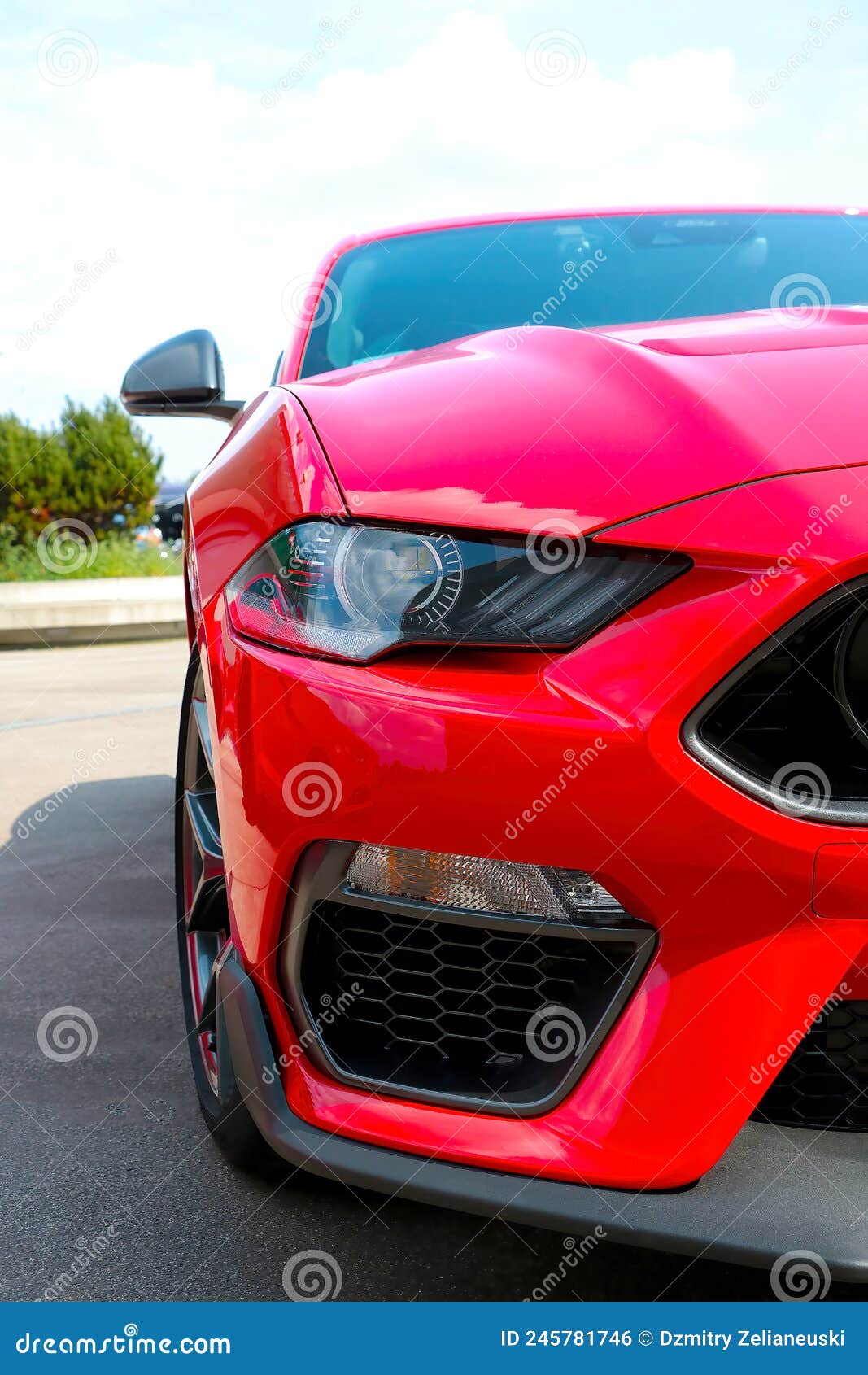 Front View of a Red Modern Car. Modern Optics. Stock Photo - Image of ...