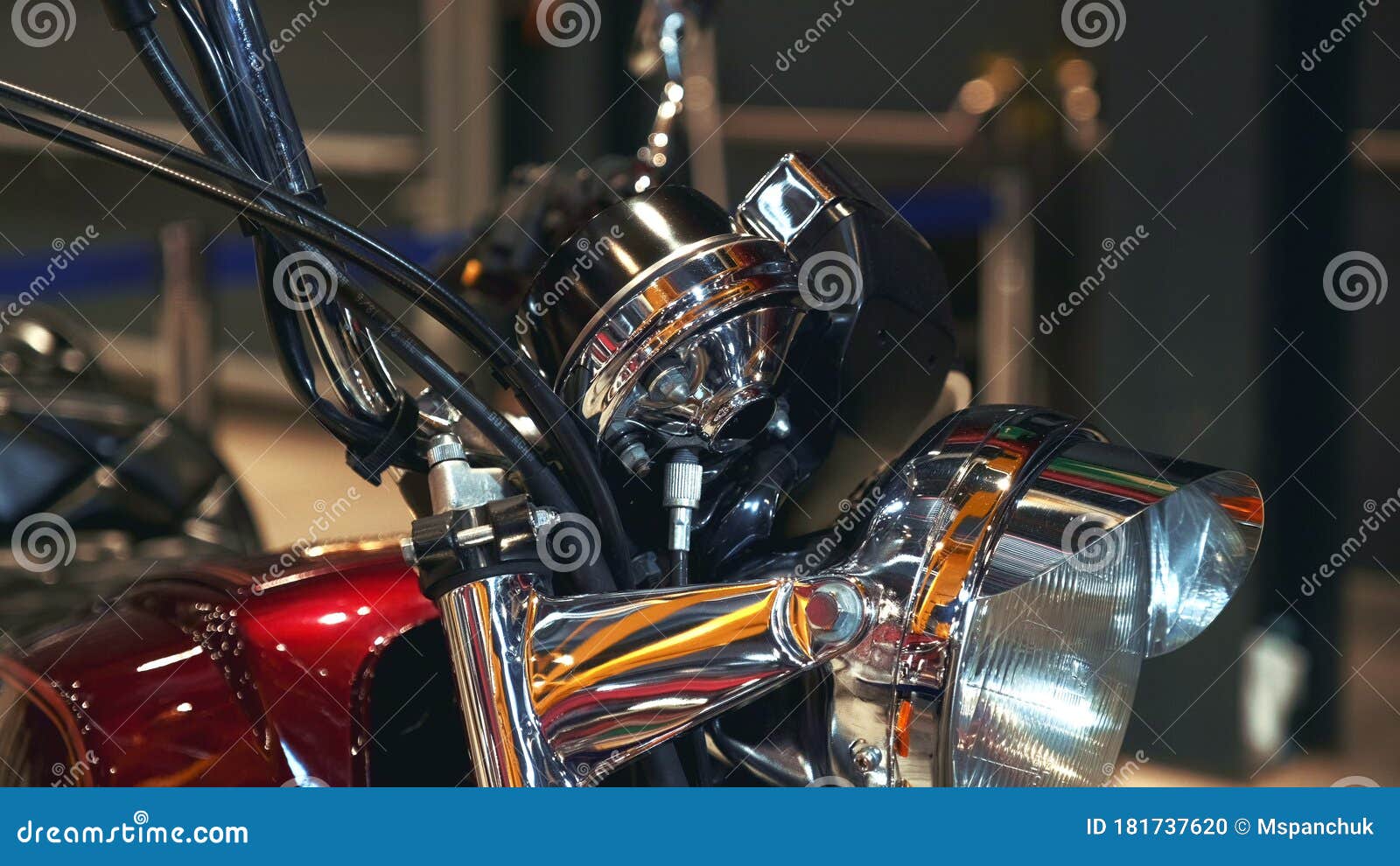 Front View of Red Retro Motorcycle Stock Photo - Image of wheel ...