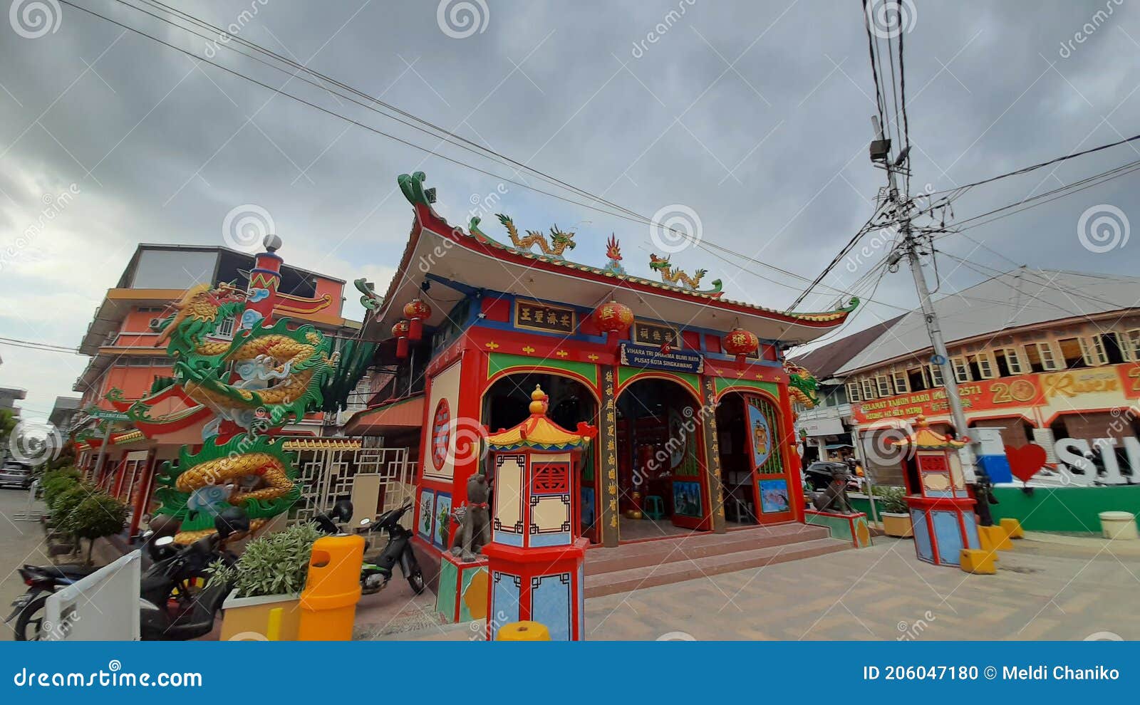 Front View of Red Temple with Dragon Statue on the Side Editorial Image ...