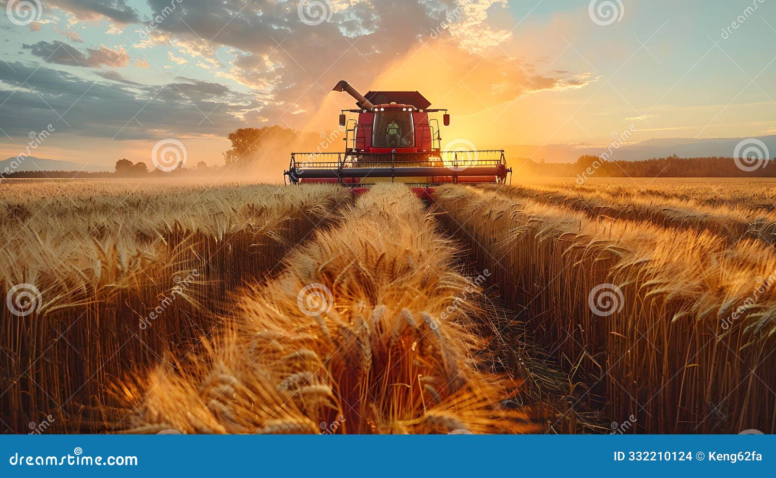The Front View of Red Tractors Cultivating Farm Field at Spring in the ...