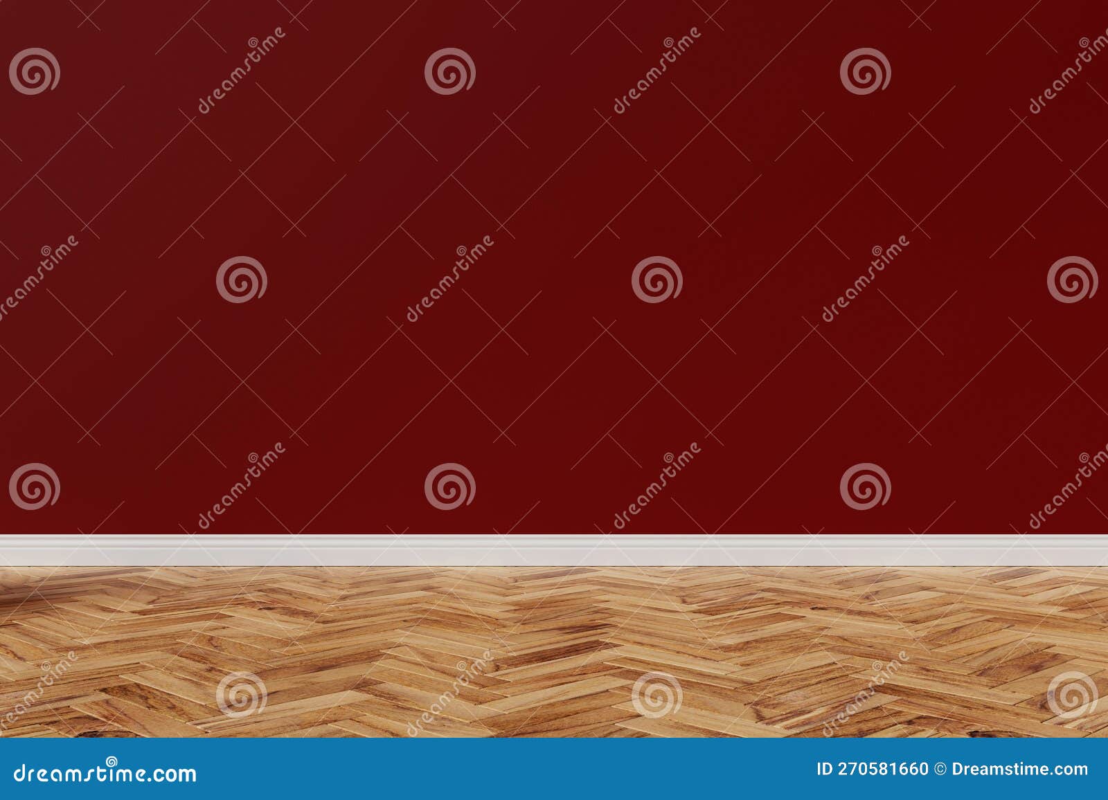Front View Red Wall and Wooden Parquet Floor. Stock Photo - Image of ...