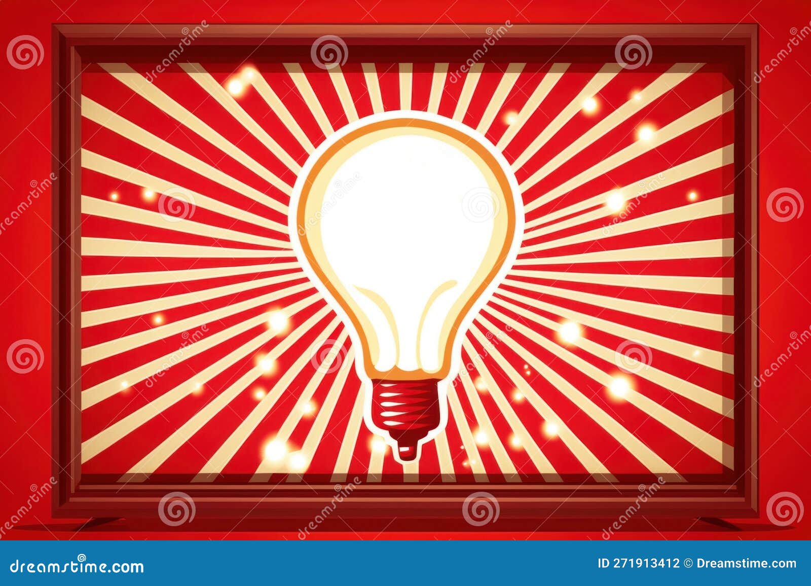 Front View Retro Billboard on Shiny Red Background with Light Bulb and ...