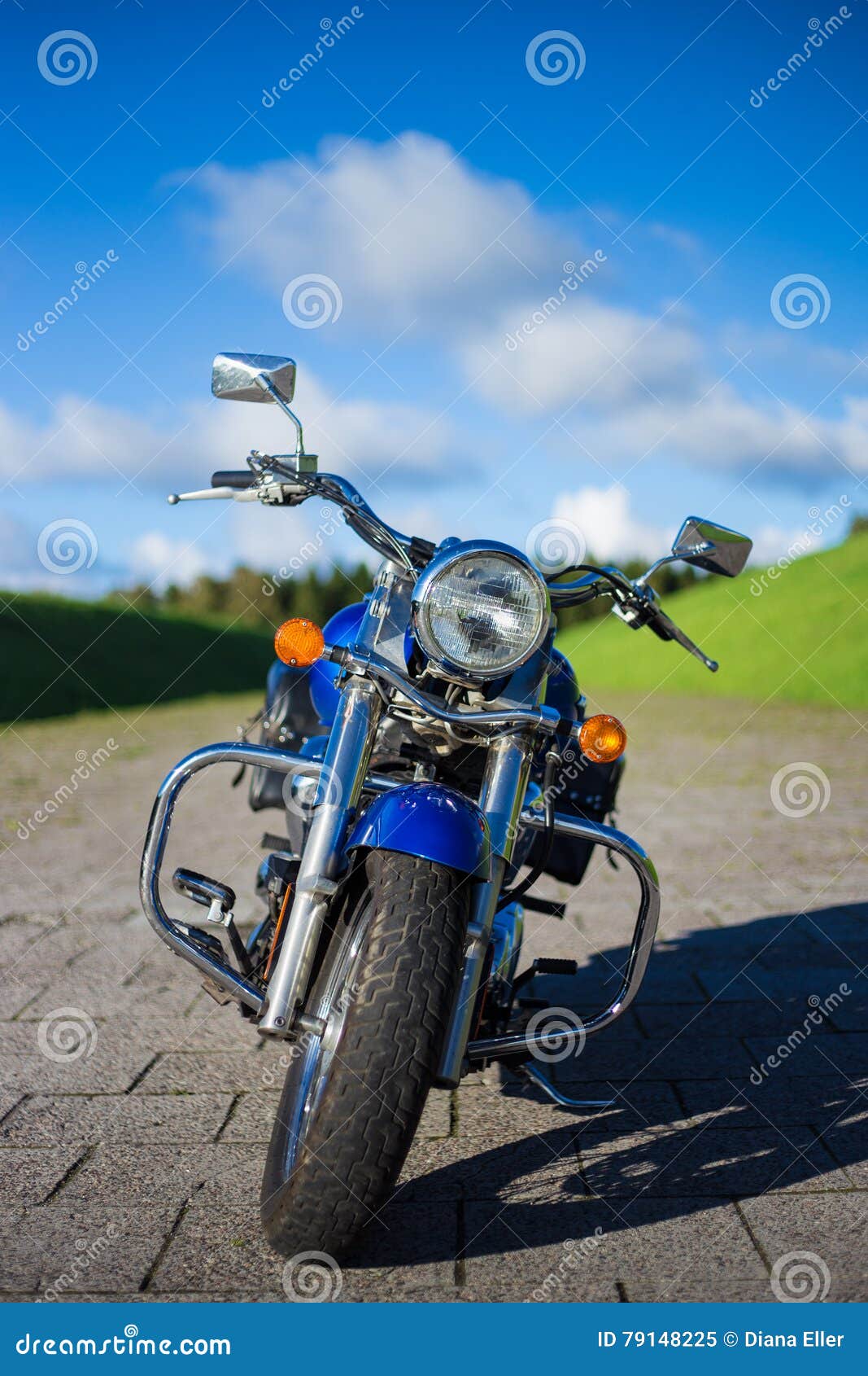 Front View of Retro Motorbike on the Road Stock Image - Image of mirror ...