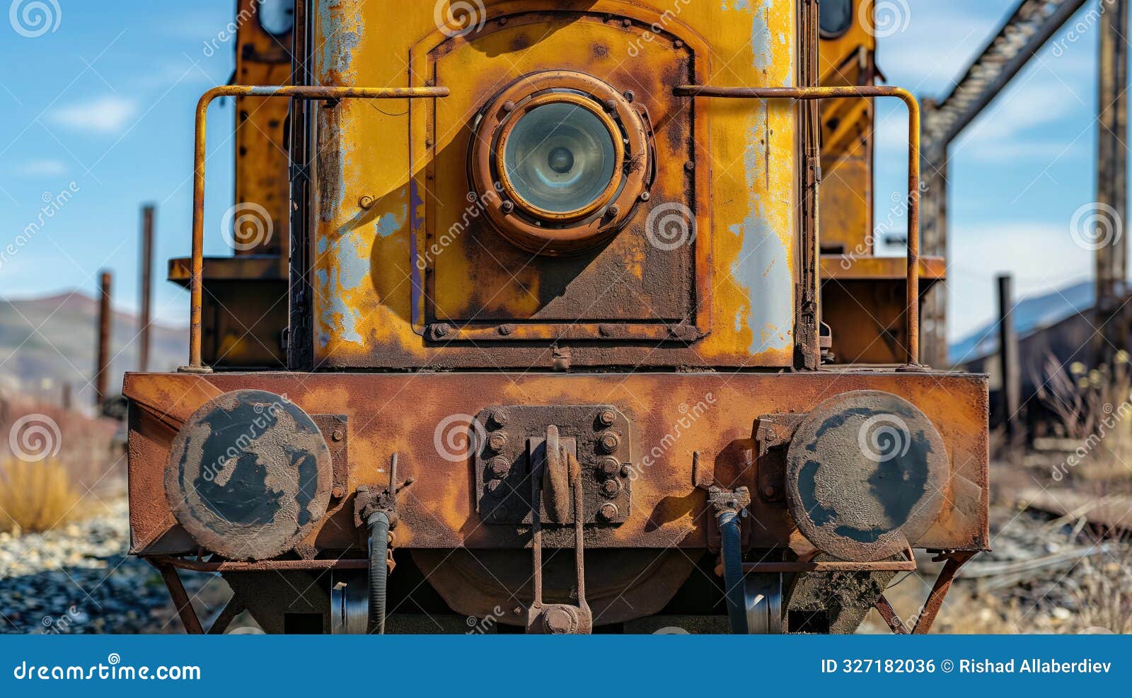 Front View of a Rusty Old Locomotive Stock Illustration - Illustration ...