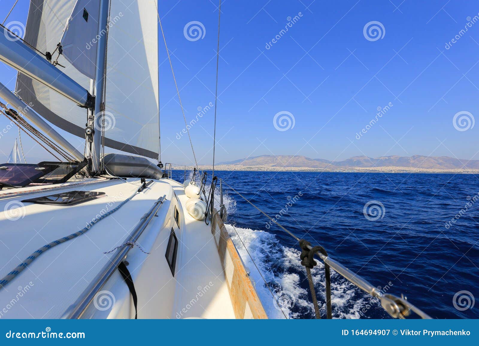 Front View of Sailing Yacht Stock Image - Image of greece, skipper ...