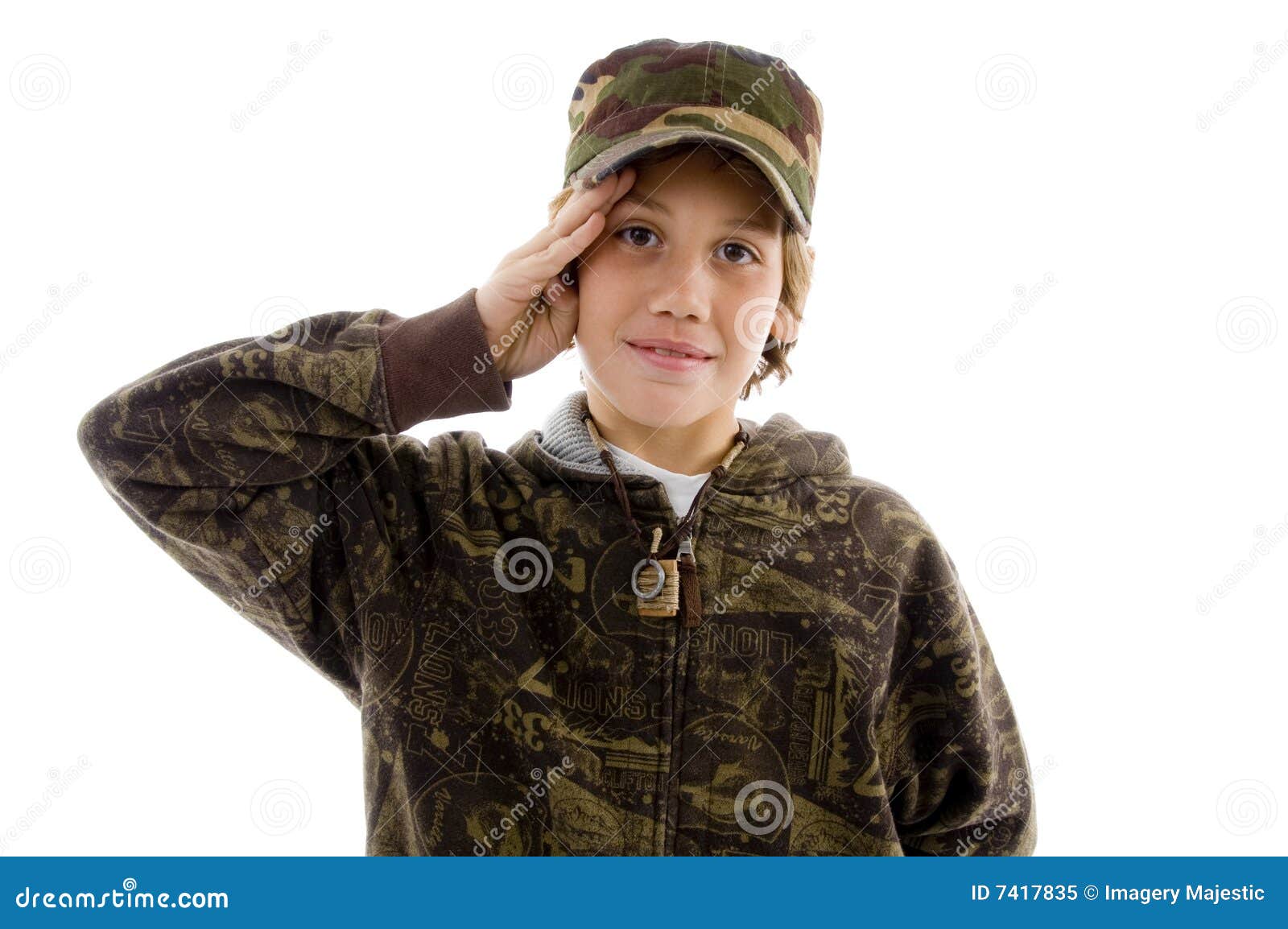 Front View of Saluting Young Boy Stock Image - Image of salute, pose ...