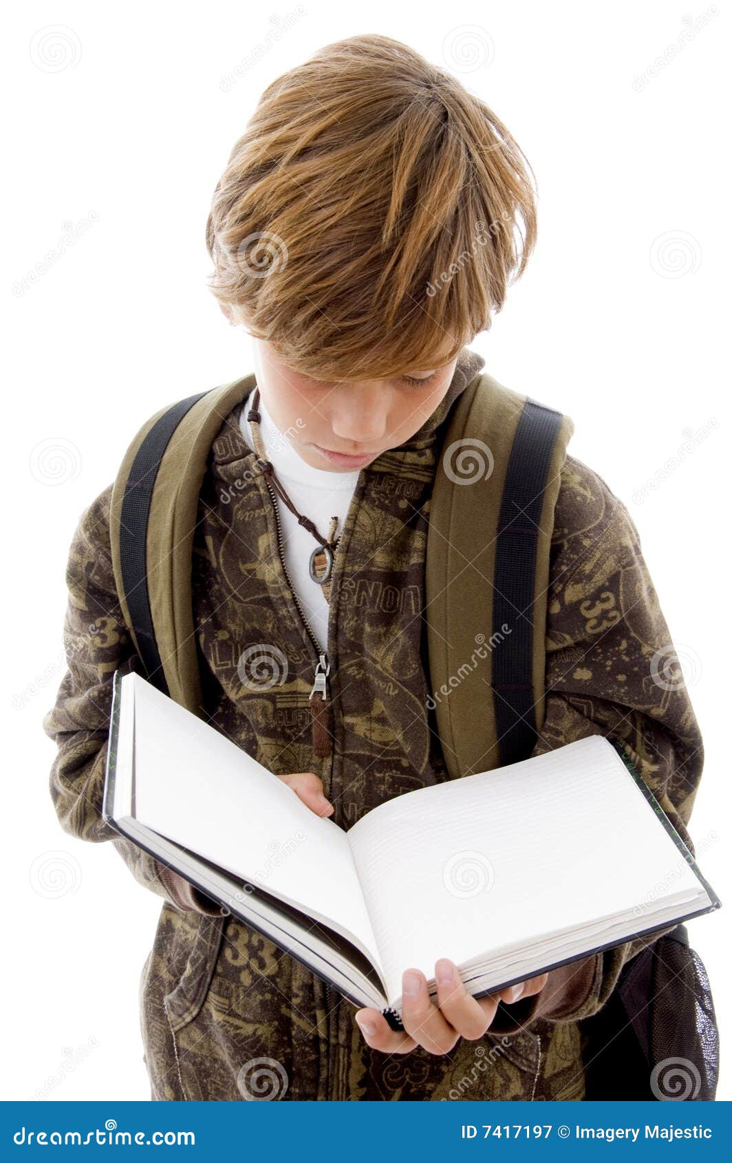 Front View of School Child Reading Stock Image - Image of intellectual ...