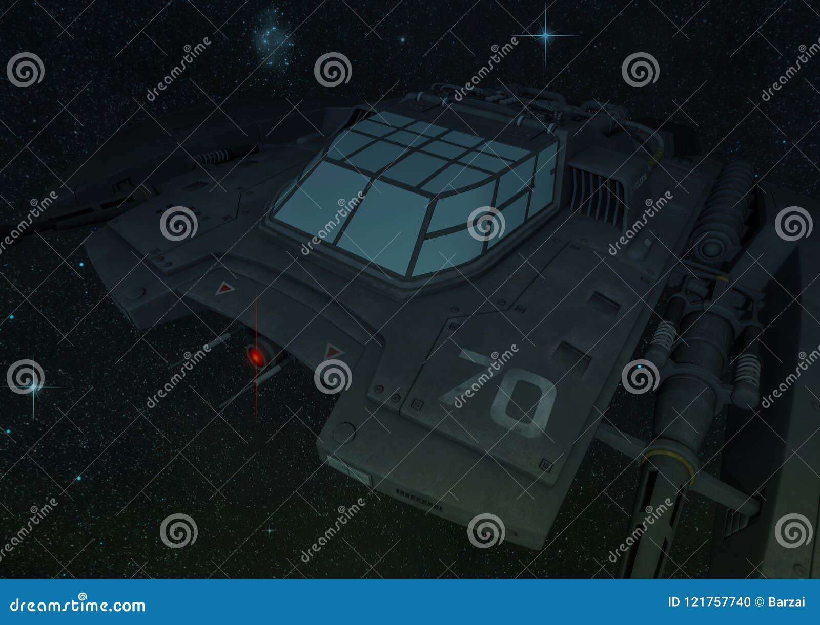 Front View of a Sci-fi Starship in the Outer Space. Stock Illustration ...