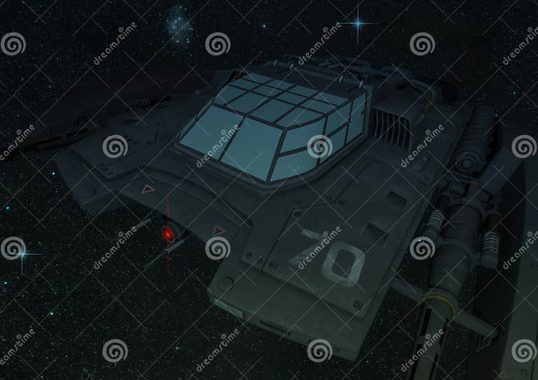 Front View of a Sci-fi Starship in the Outer Space. Stock Illustration ...