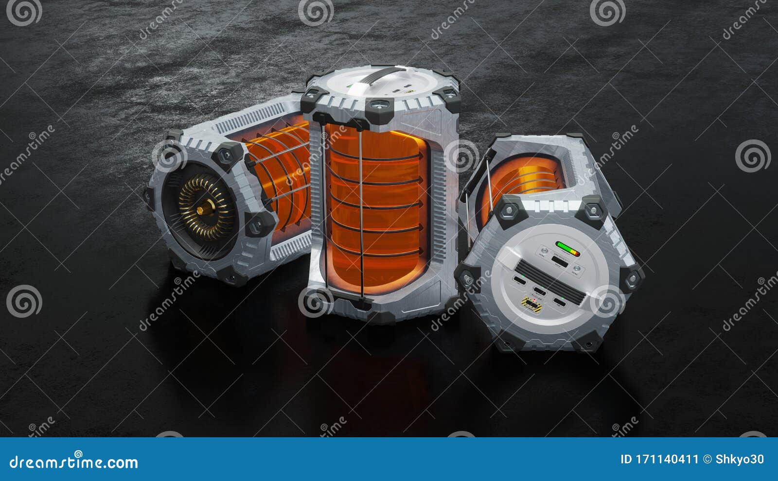 2 SciFi Hexagonal Power Tank Straight Put On Base And 1 On Its Side ...