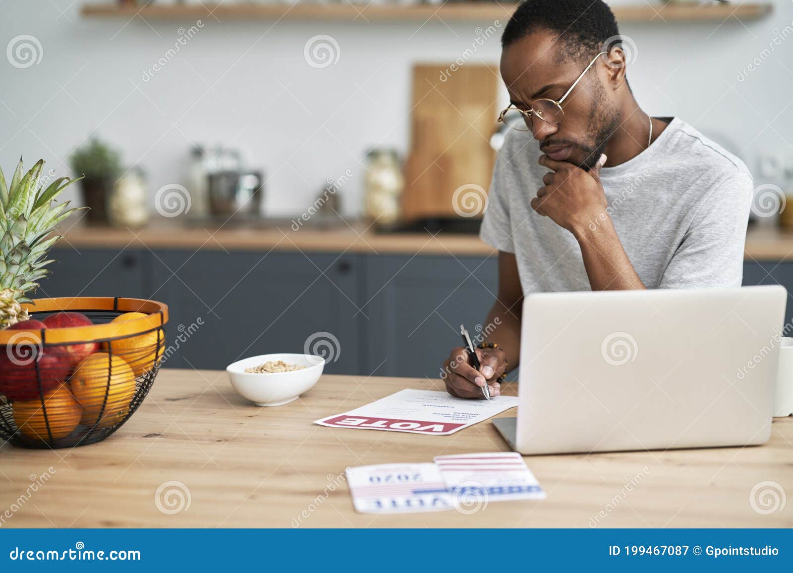 Front View of Black Man Voting by Mail Stock Image - Image of place ...