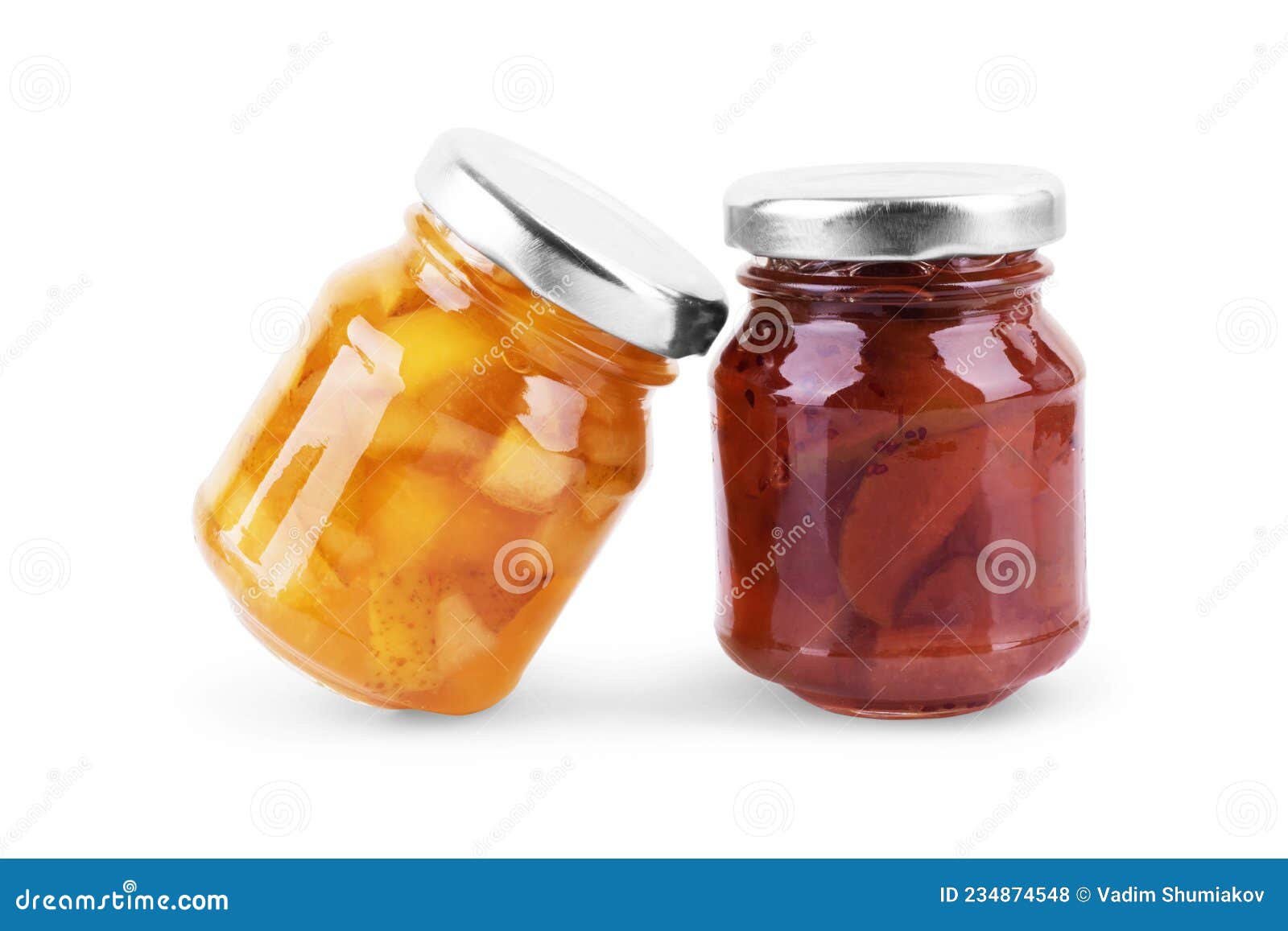 Front View of Set of Small Jam and Vegetable Jars in Different Colors ...