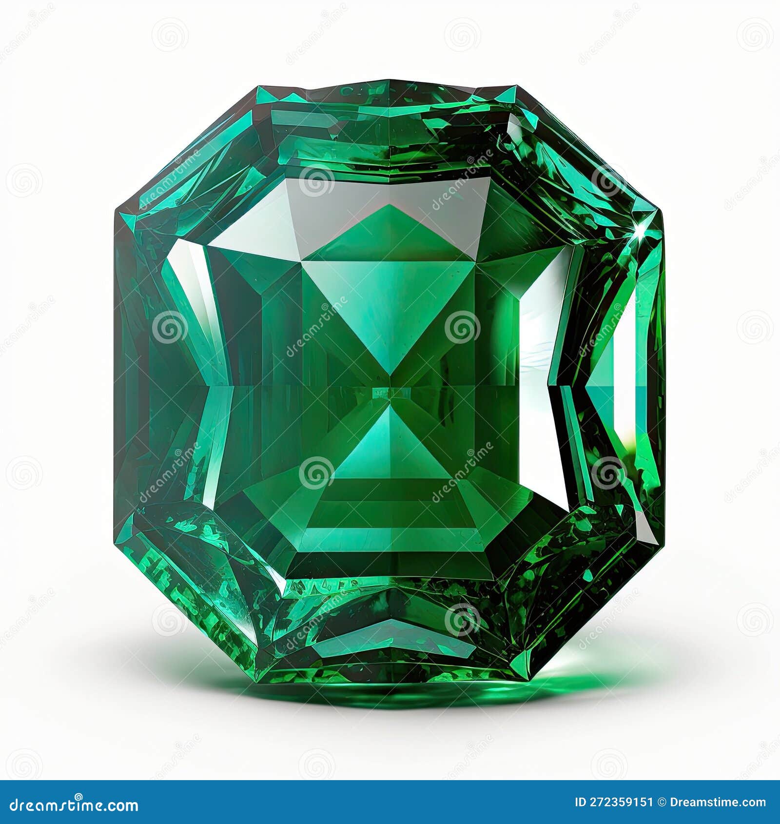 Front View of Shining Bright Emerald Gemstone Illustration on a White ...