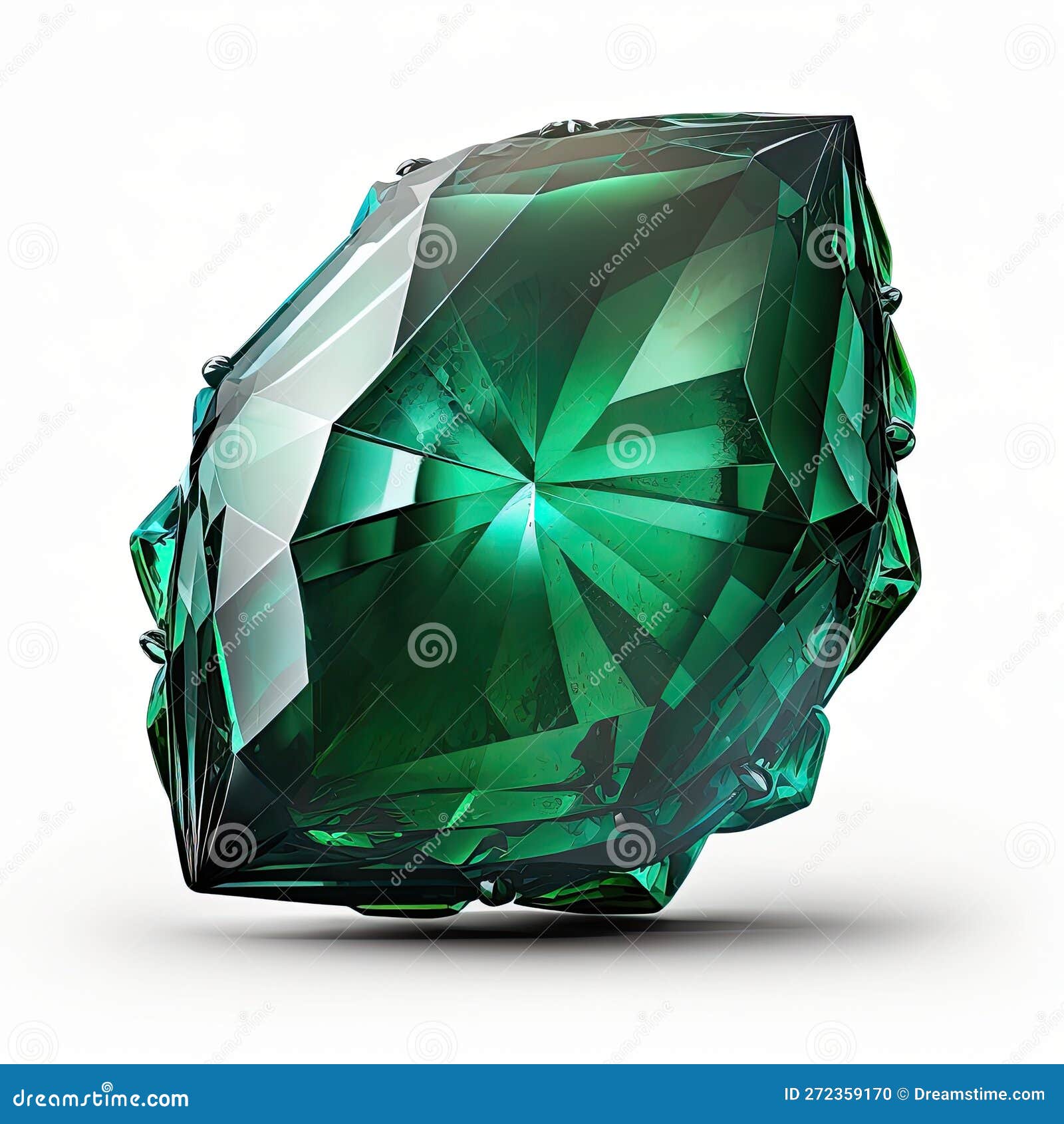 Front View of Shining Bright Emerald Gemstone Illustration on a White ...