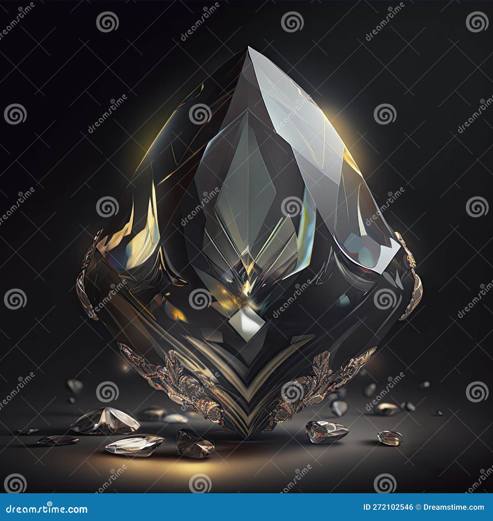 Front View of Shining Bright Onyx Gemstone Illustration on a Dark Black ...