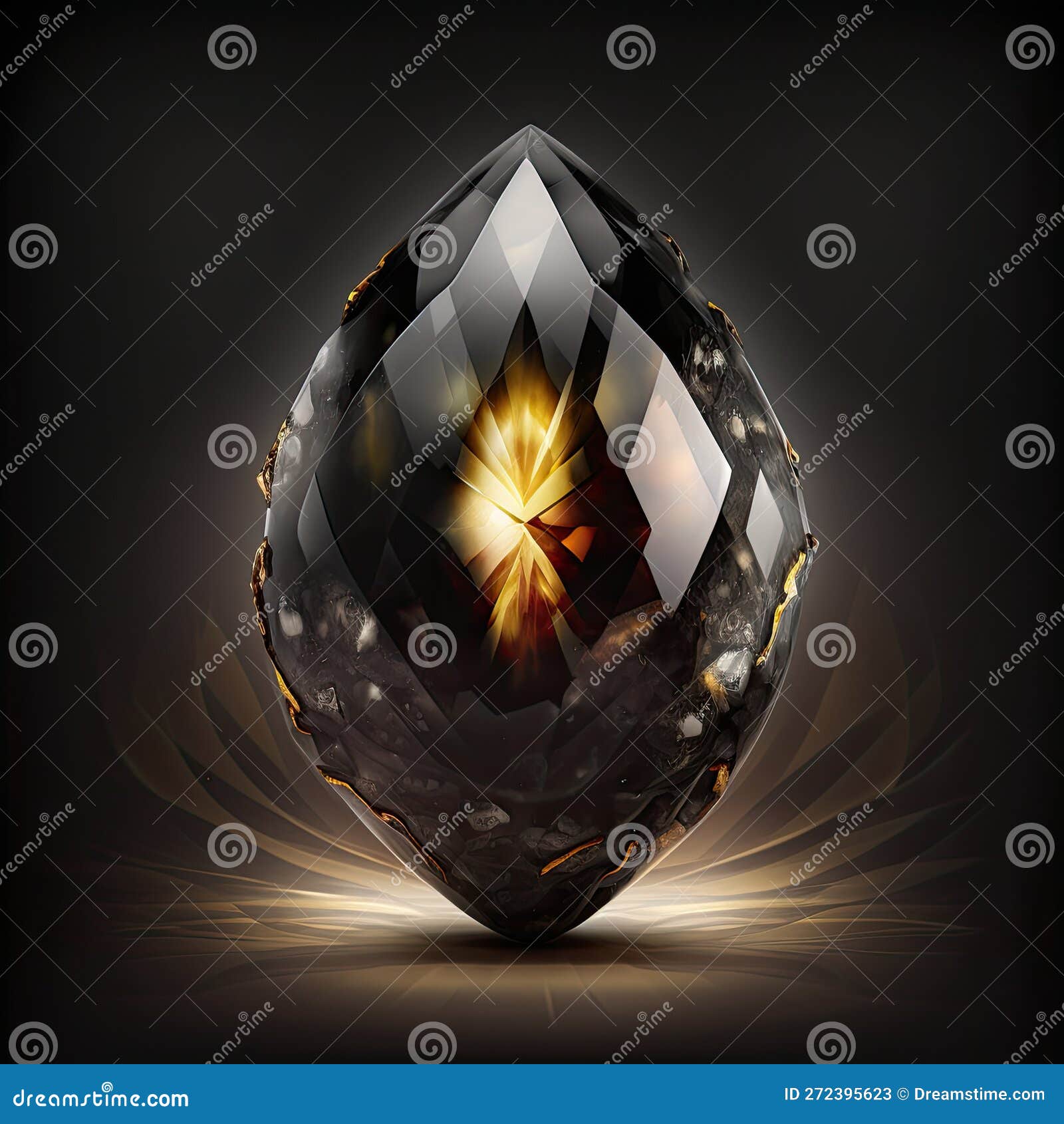 Front View of Shining Bright Onyx Gemstone Illustration on a Dark Black ...