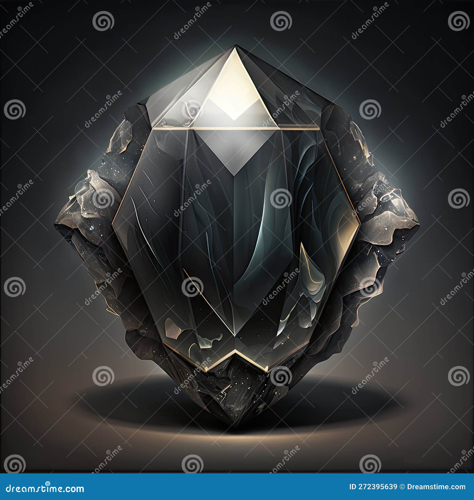 Front View of Shining Bright Onyx Gemstone Illustration on a Dark Black ...