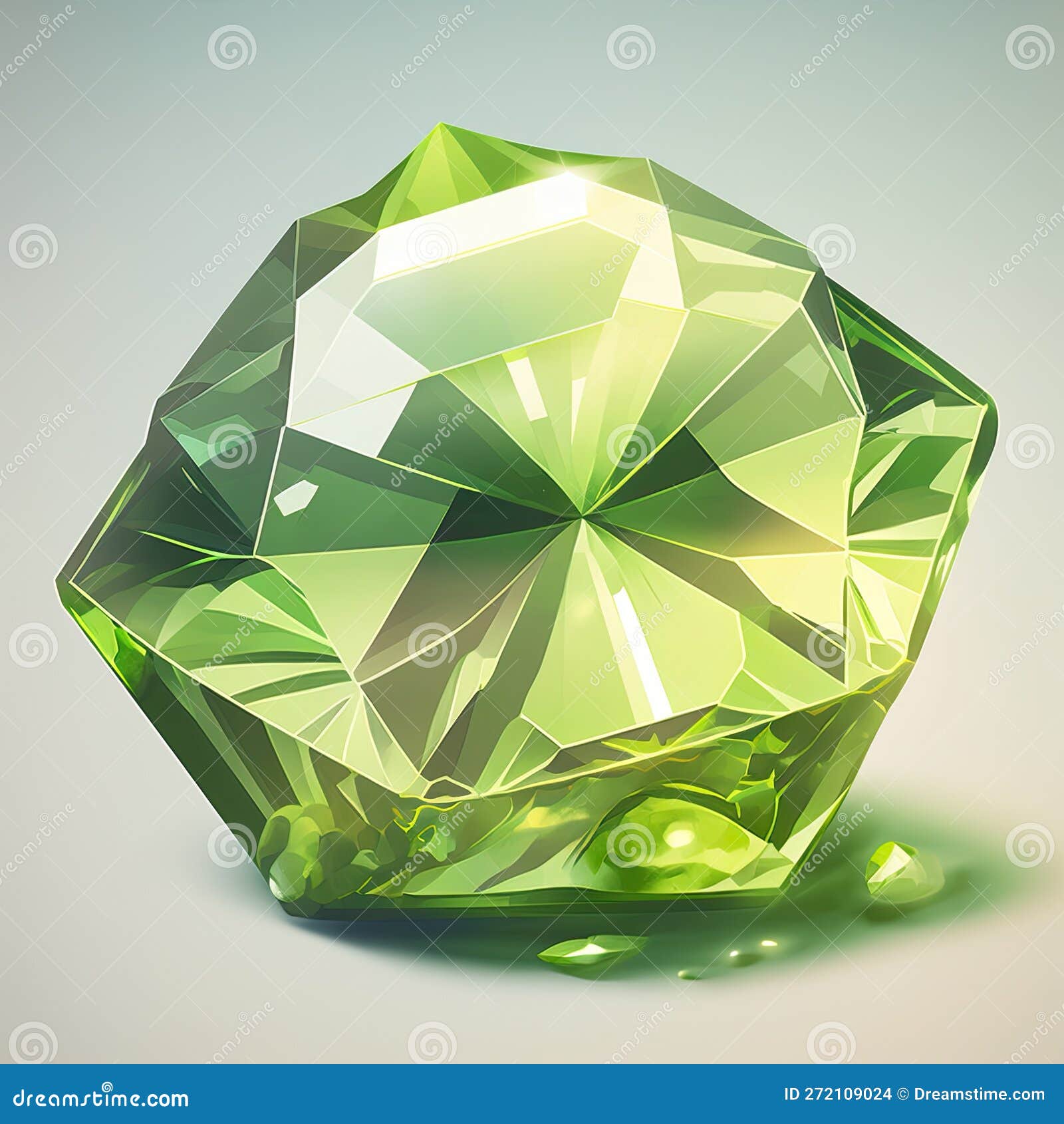 Front View of Shining Bright Peridot Gemstone Illustration on a Light ...