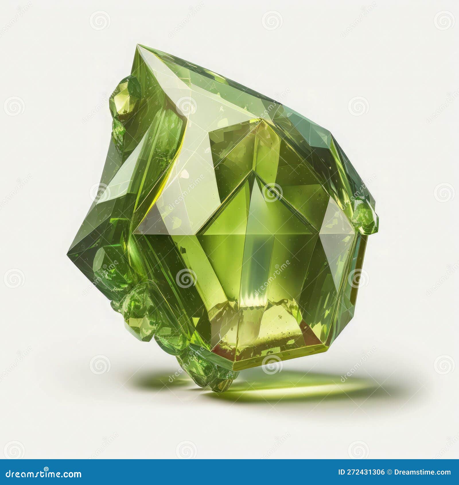Front View of Shining Bright Peridot Gemstone Illustration on a Light ...
