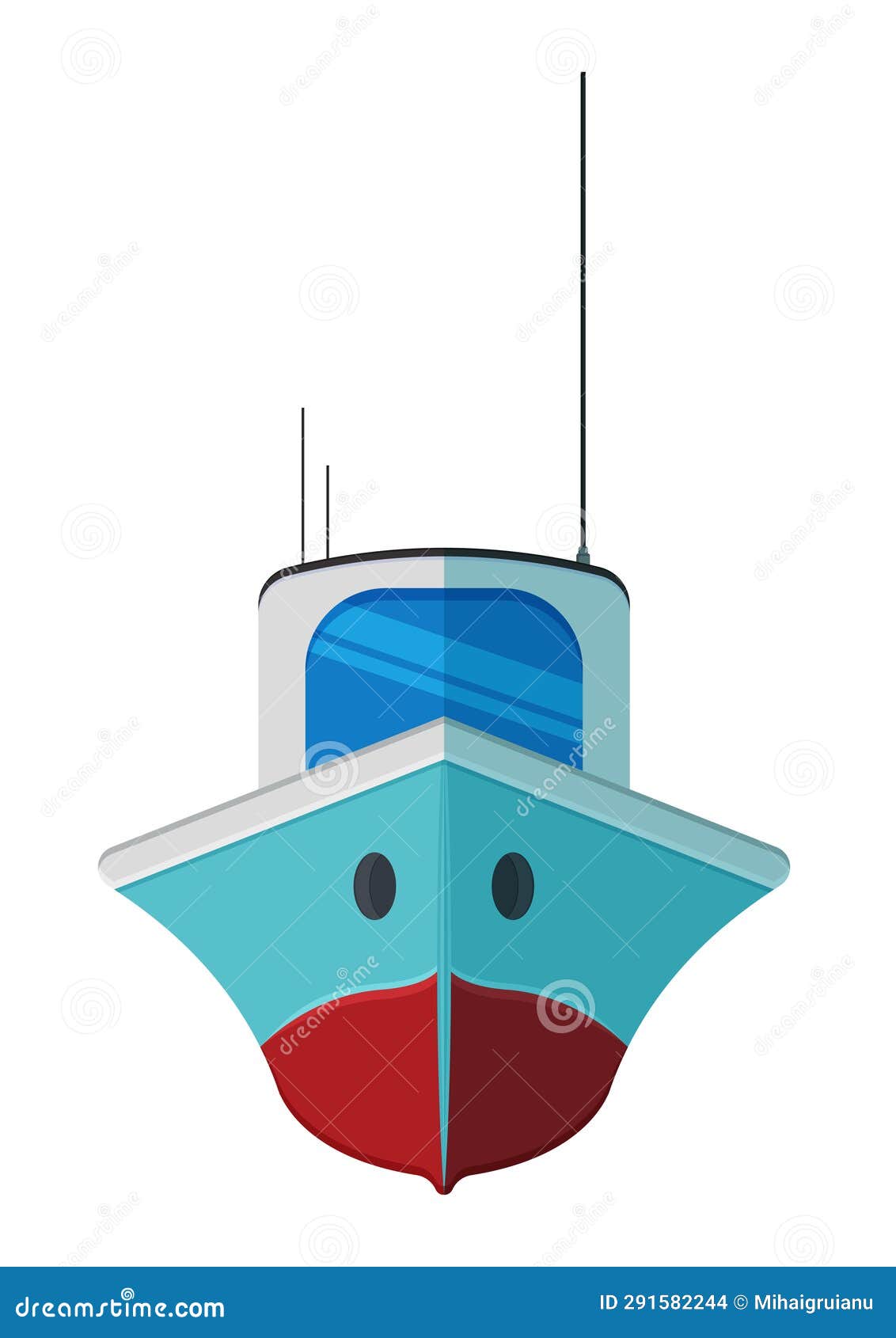 Front View Ship Vector Flat Design Isolated on White Background Stock ...