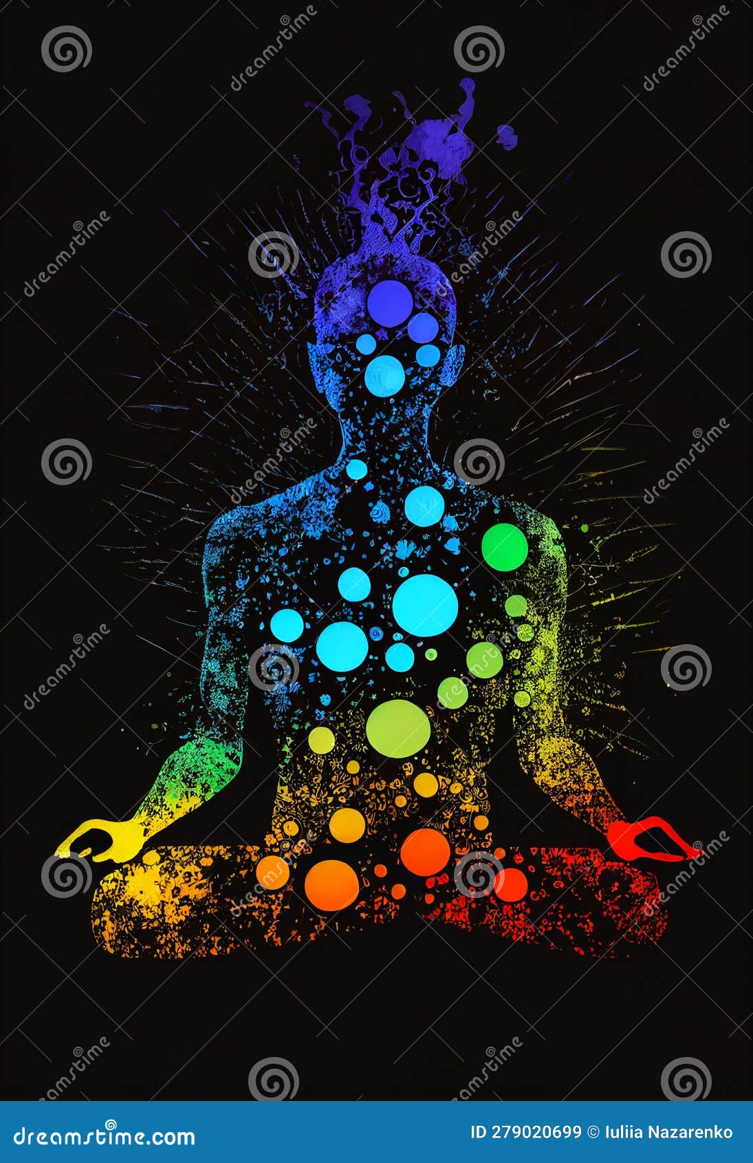 Front View Silhouette of a Man Meditating and All Chakras are Displayed ...