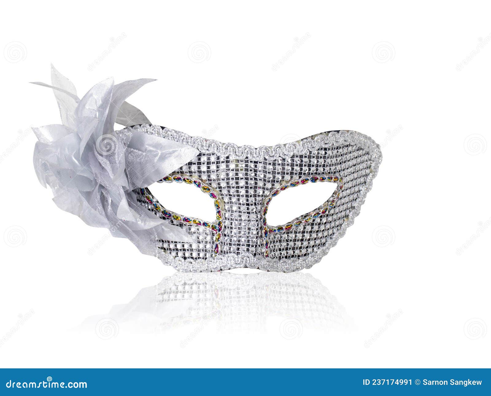 Front View Silver Opera Mask with Silver Sequin Trim and Decorate ...