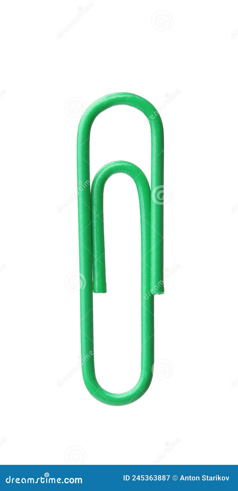 Front View of Single Green Paper Clip Stock Image - Image of attachment ...