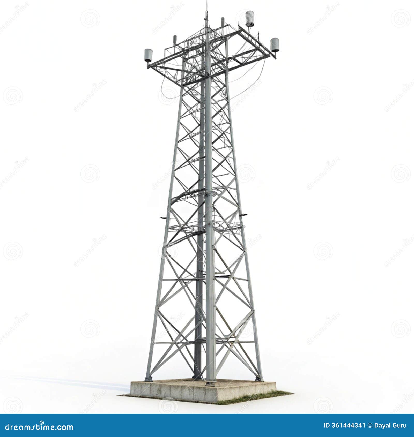 Front View Single Power Line Tower Isolated on Transparent Background ...