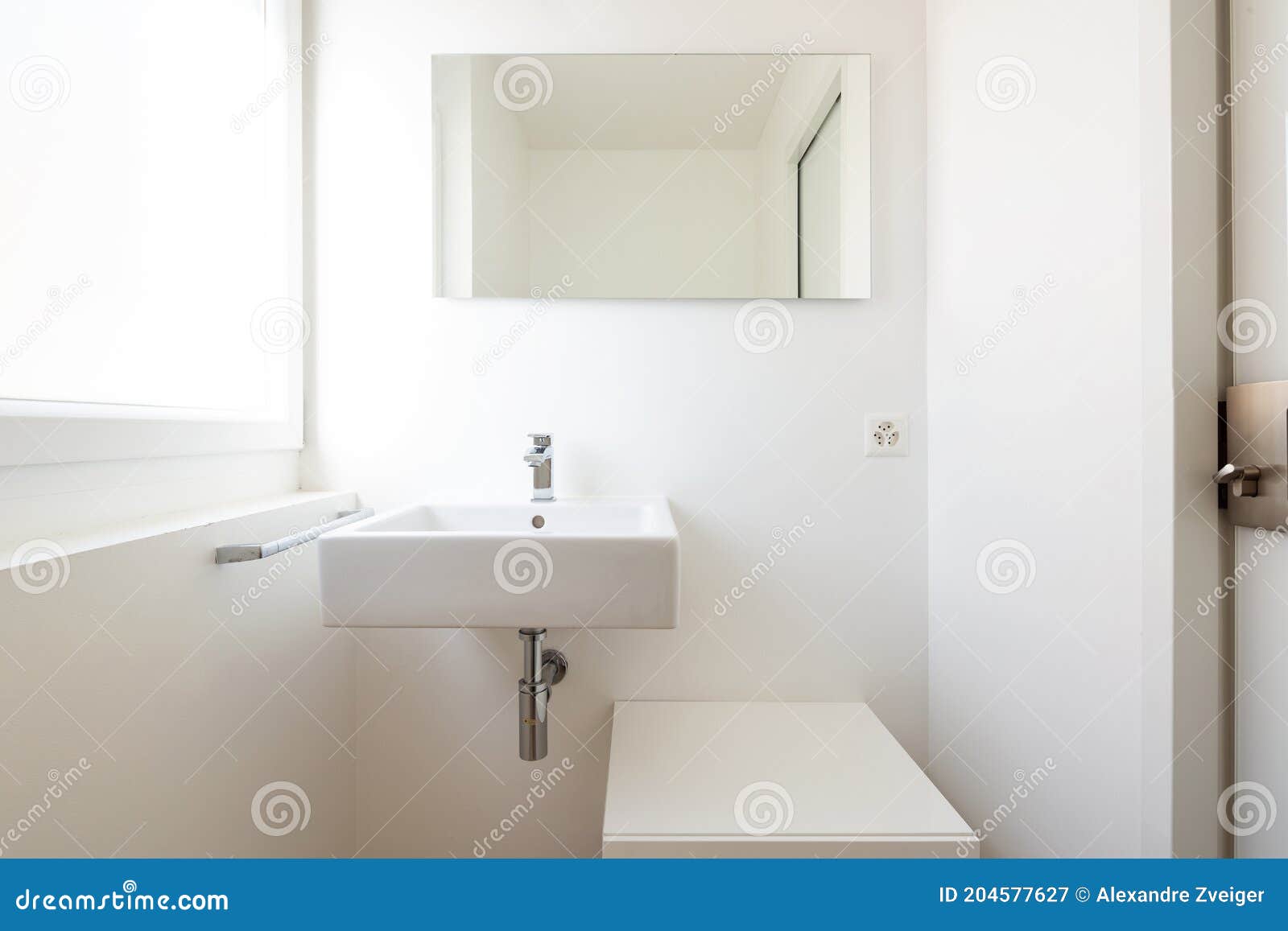 Front View with Sink, Mirror and Window Stock Image - Image of copy ...