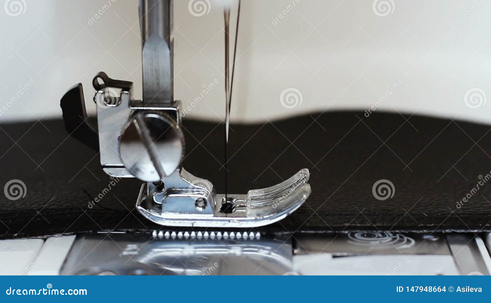 Front View Slow Motion of Needle with Thread of Sewing Machine Sew ...