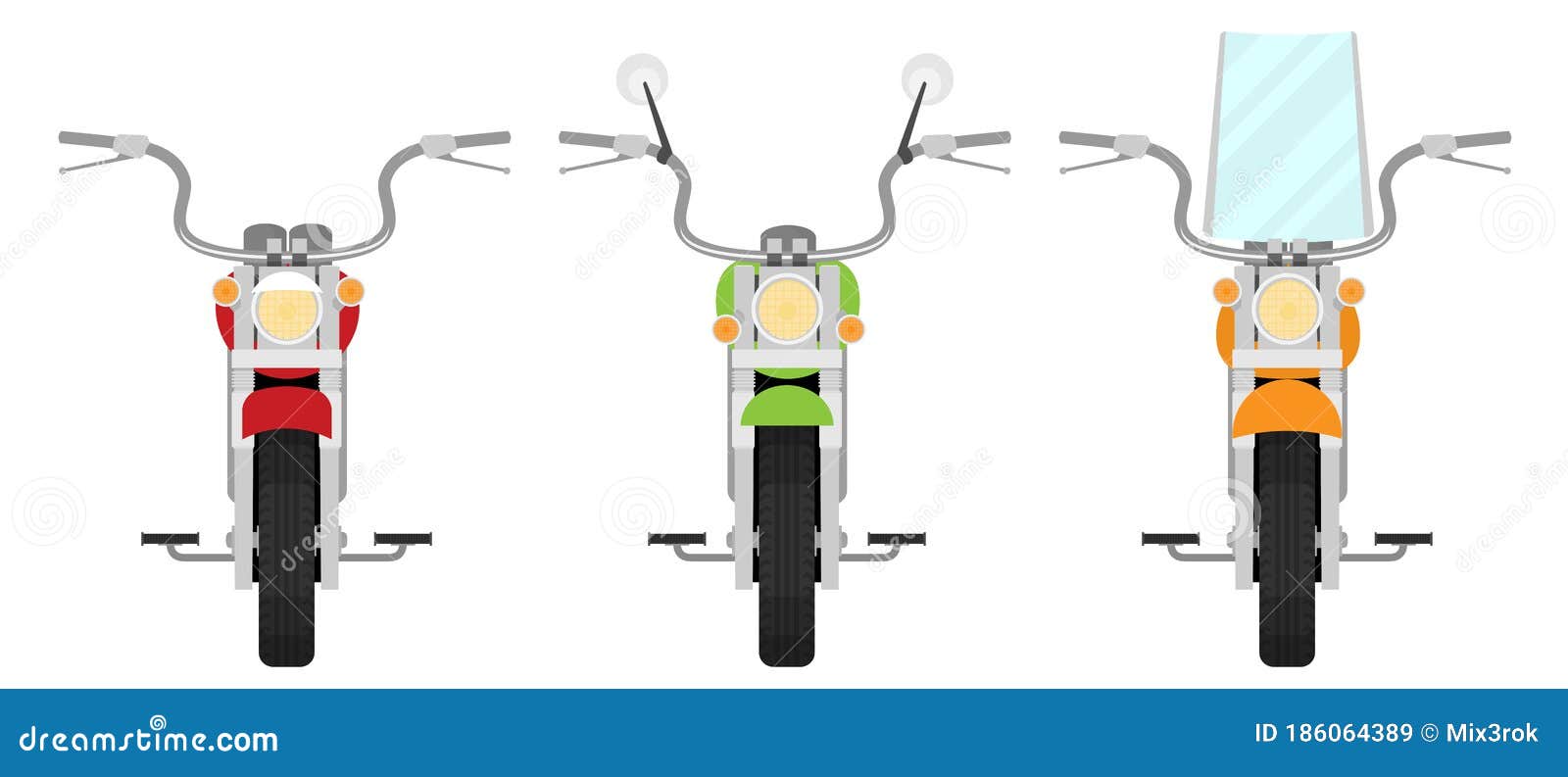 Front View of Small Classic Retro Motorcycle Set Vector Flat Design ...
