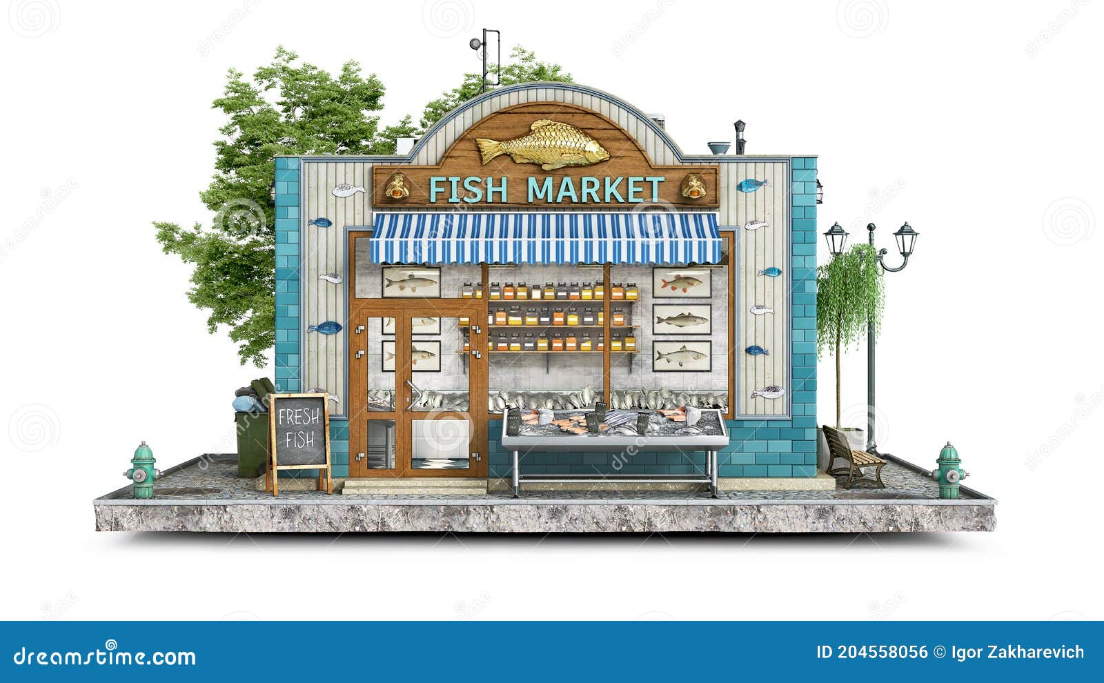 Two Fish Market Label Templates With Fish, Lobster, Seafood. Vector ...