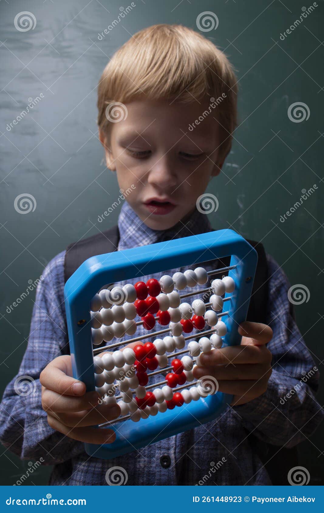 Front View of Smart Boy Learning Math with Abacus Stock Image - Image ...