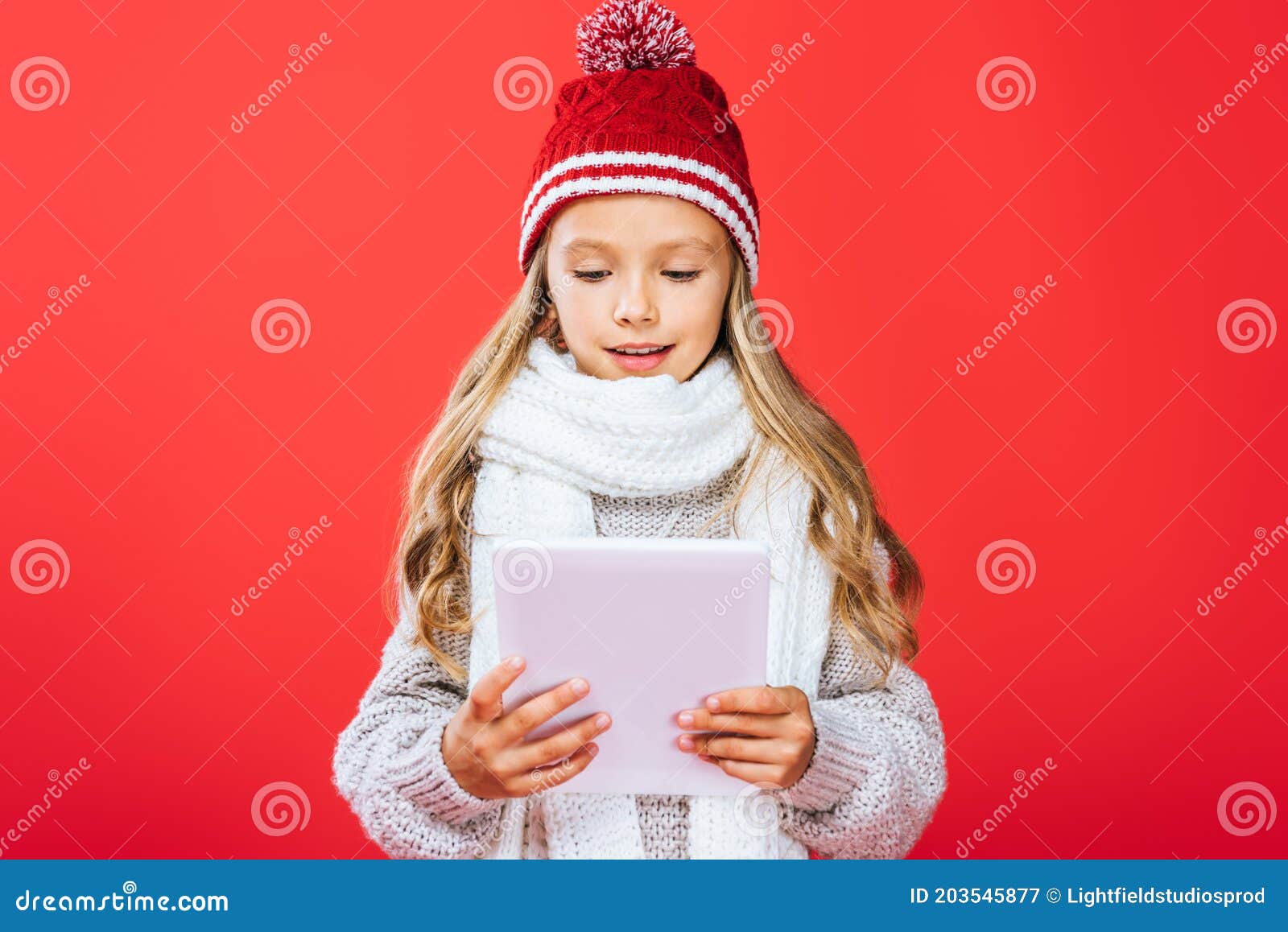 Front View of Smiling Child in Stock Image - Image of warm, wireless ...