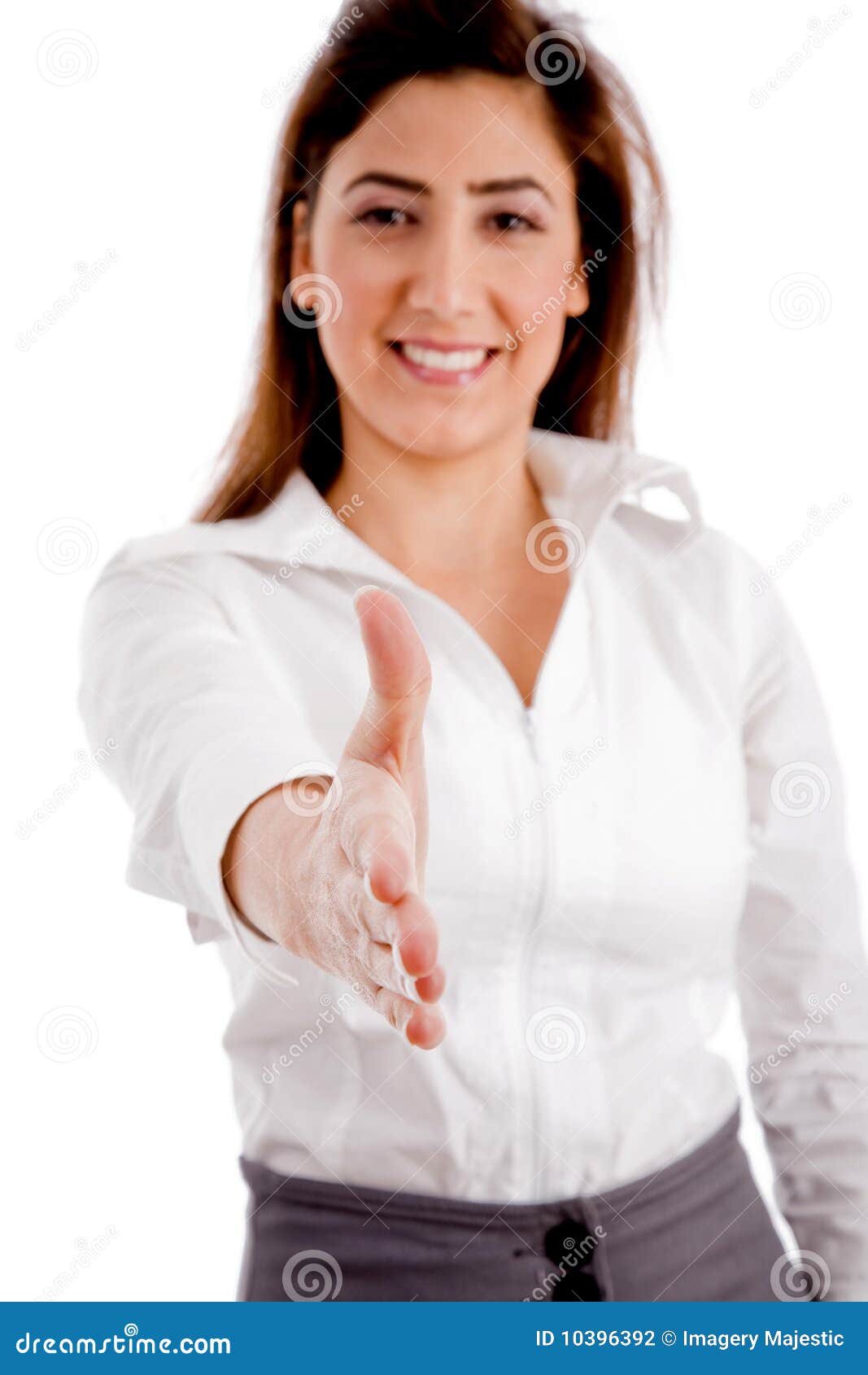 Front View of Smiling Female Offering Handshake Stock Photo - Image of ...