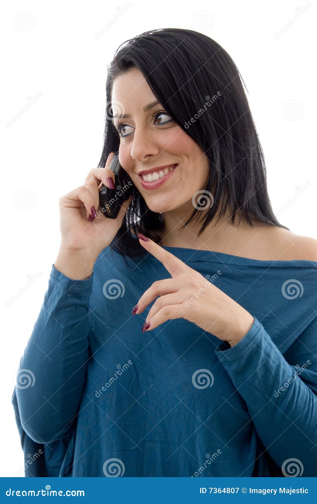 Front View of Smiling Female Talking on Mobile Stock Image - Image of ...