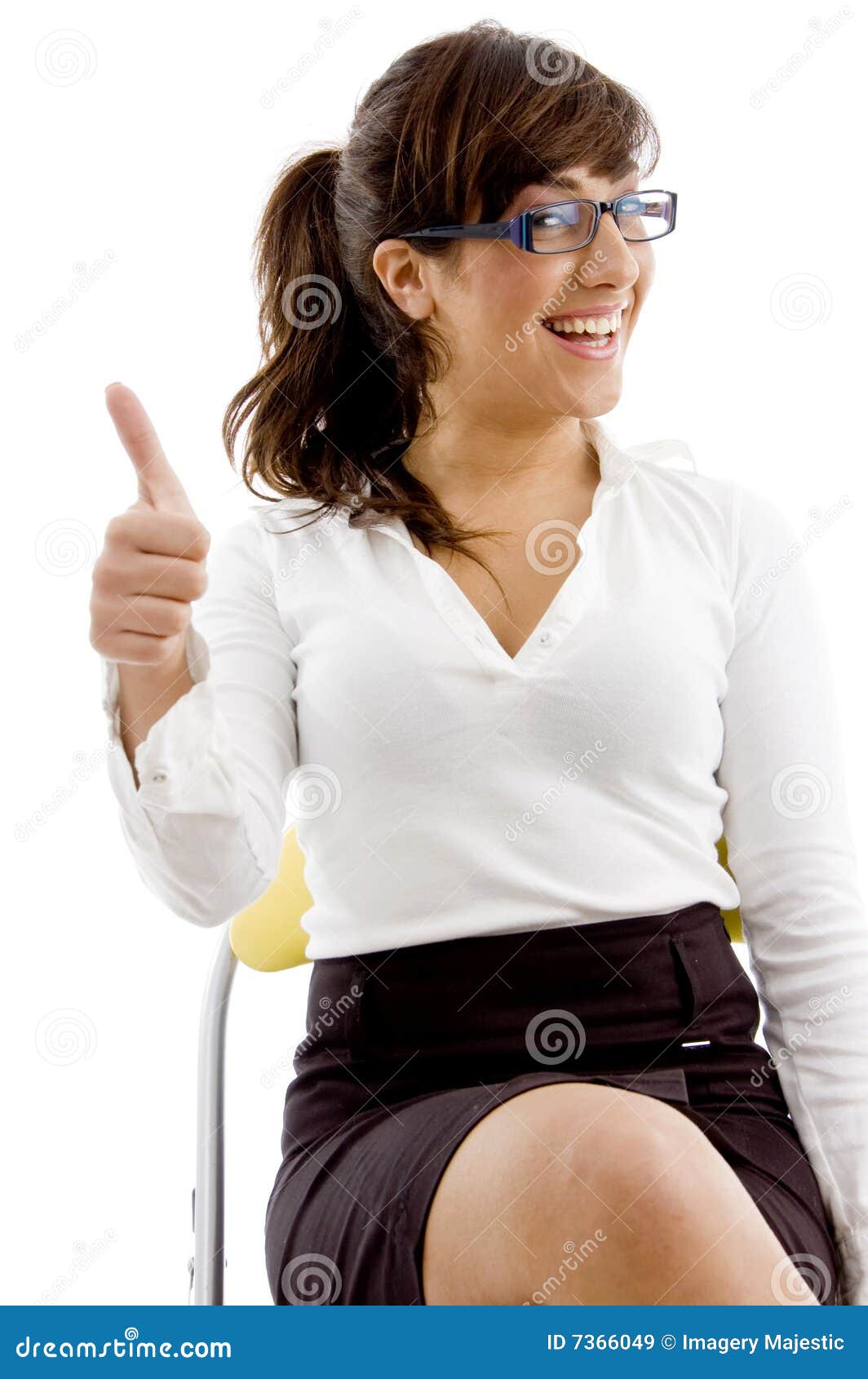 Front View of Smiling Female with Thumbs Up Stock Image - Image of ...
