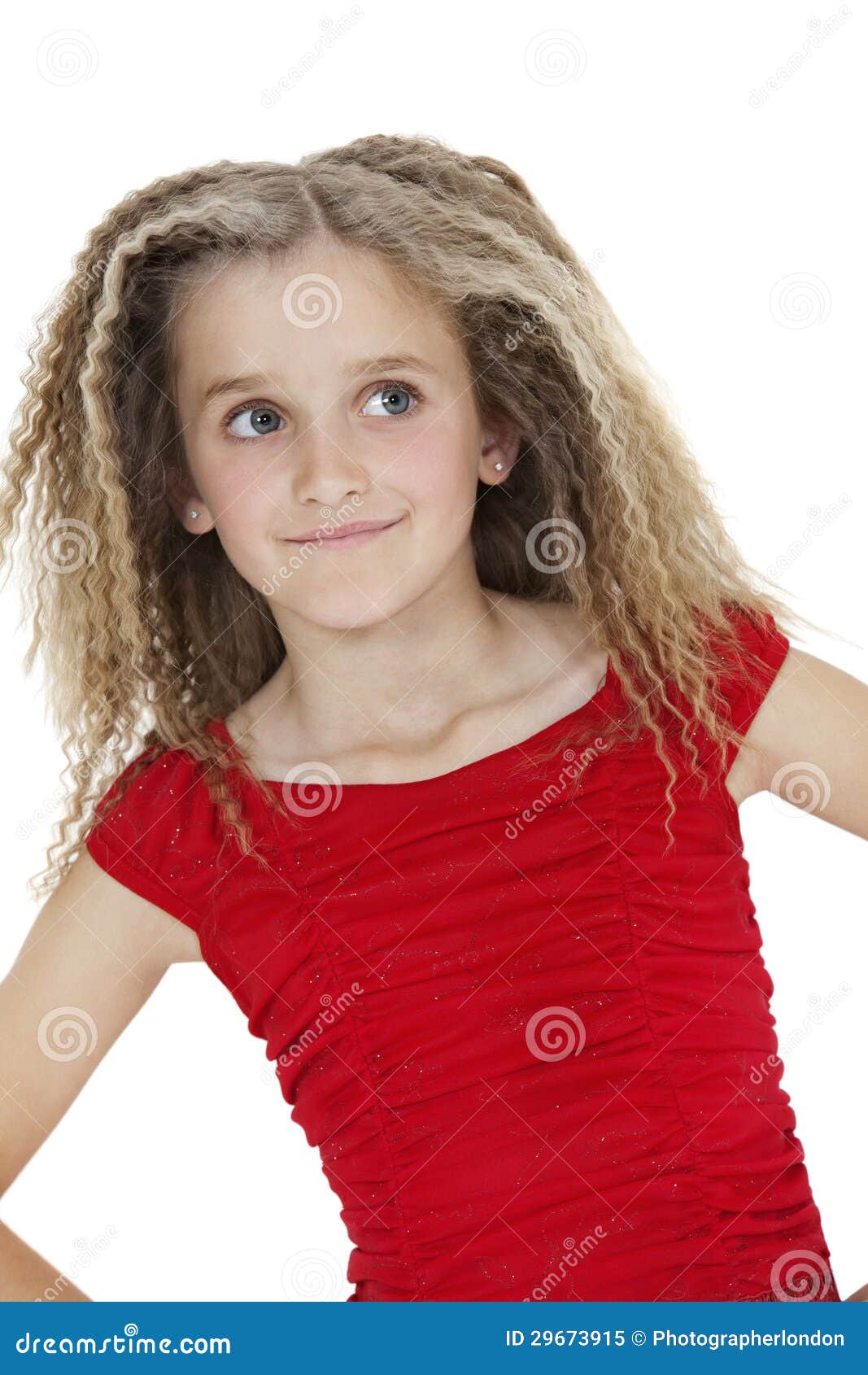 Front View of Smiling Girl Looking Sideways Over White Background Stock ...