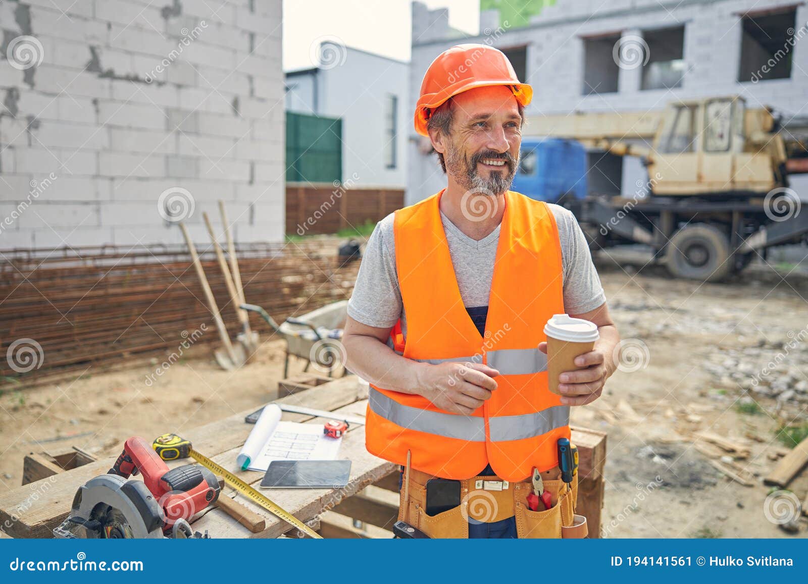 Contented Construction Worker Gazing into the Distance Stock Image ...