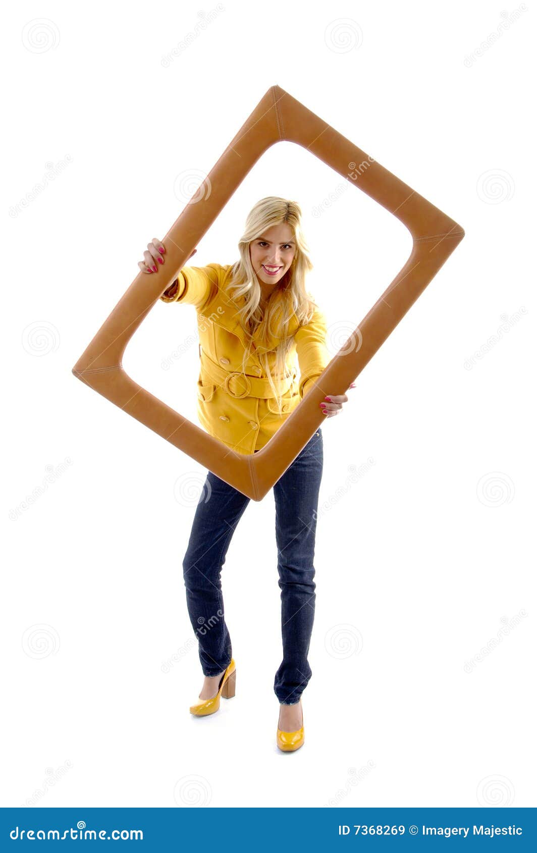 Front View of Smiling Model Posing with Frame Stock Image - Image of ...