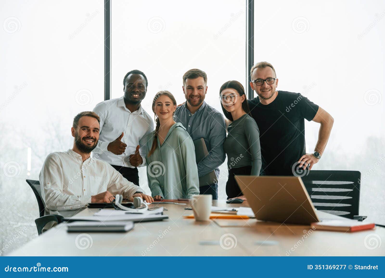 Front View, Smiling, Posing for the Camera. Team of Office Workers are ...