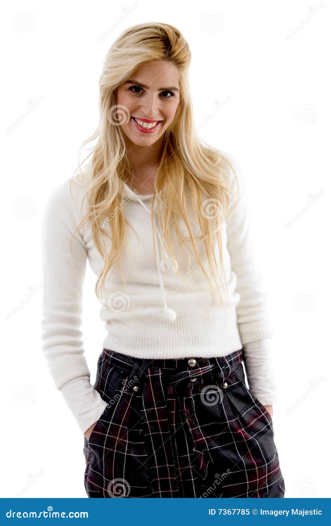 Front View of Smiling Young Female Model Stock Image - Image of ...