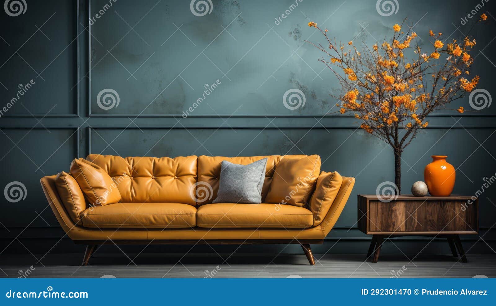 Front View of a Sofa in Interior Stock Illustration - Illustration of ...