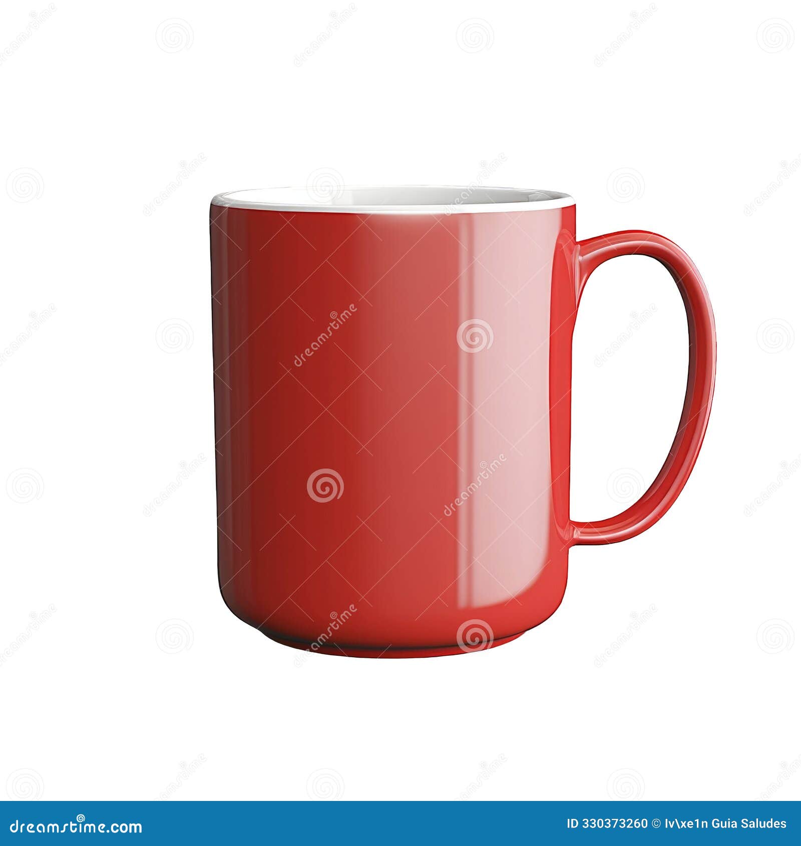 Front View of a Soft Red Ceramic Mug with Handle Isolated on a ...