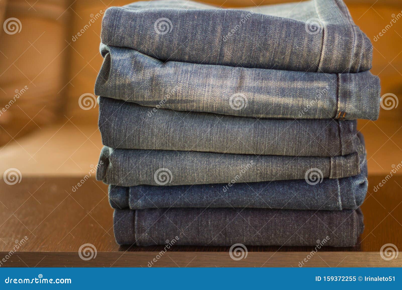 Front View of Stack, Blue Denim Jeans. Beauty and Fashion, Clothing ...
