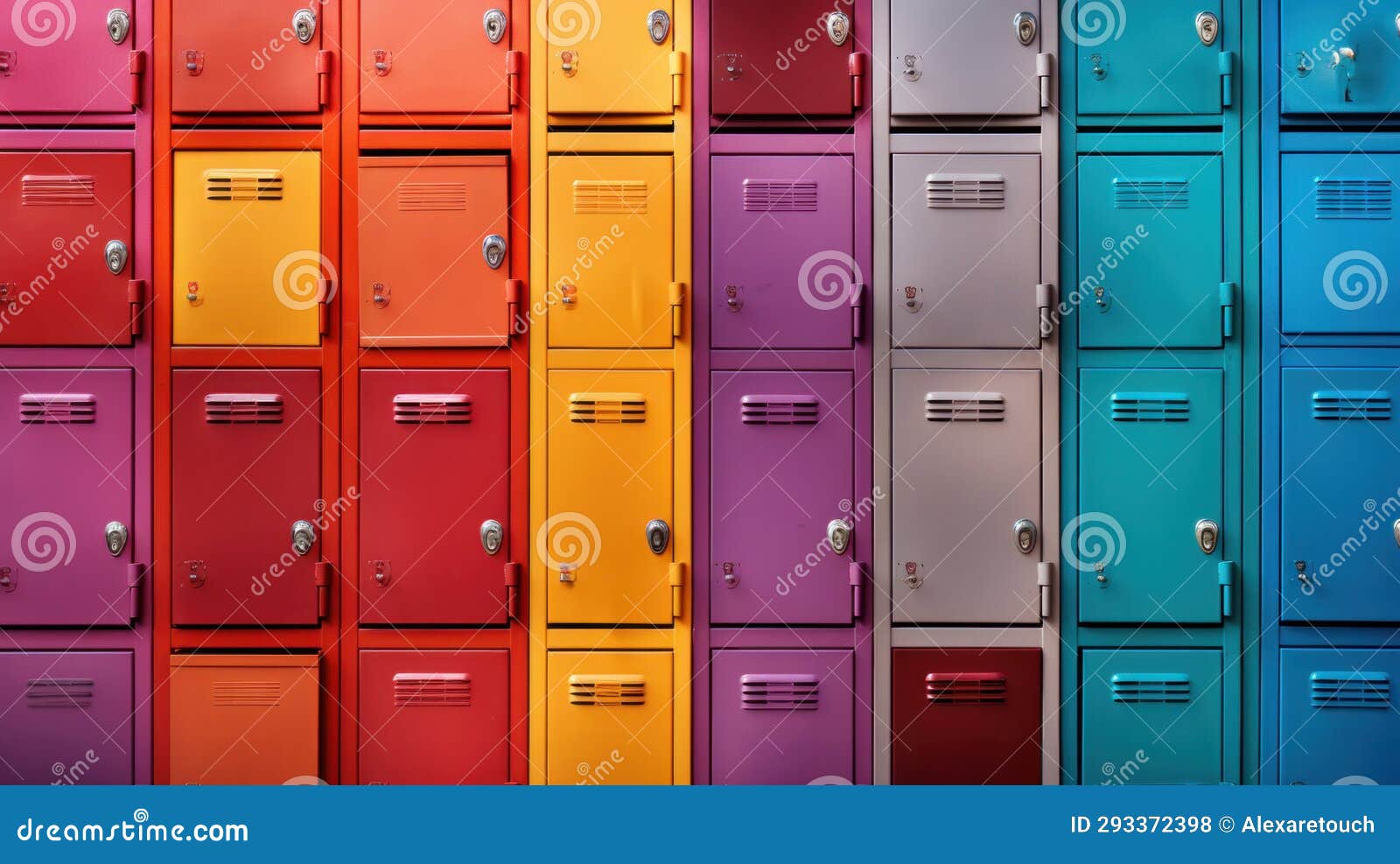 Front View of a Stack of Colorful Metal School Lockers Stock ...