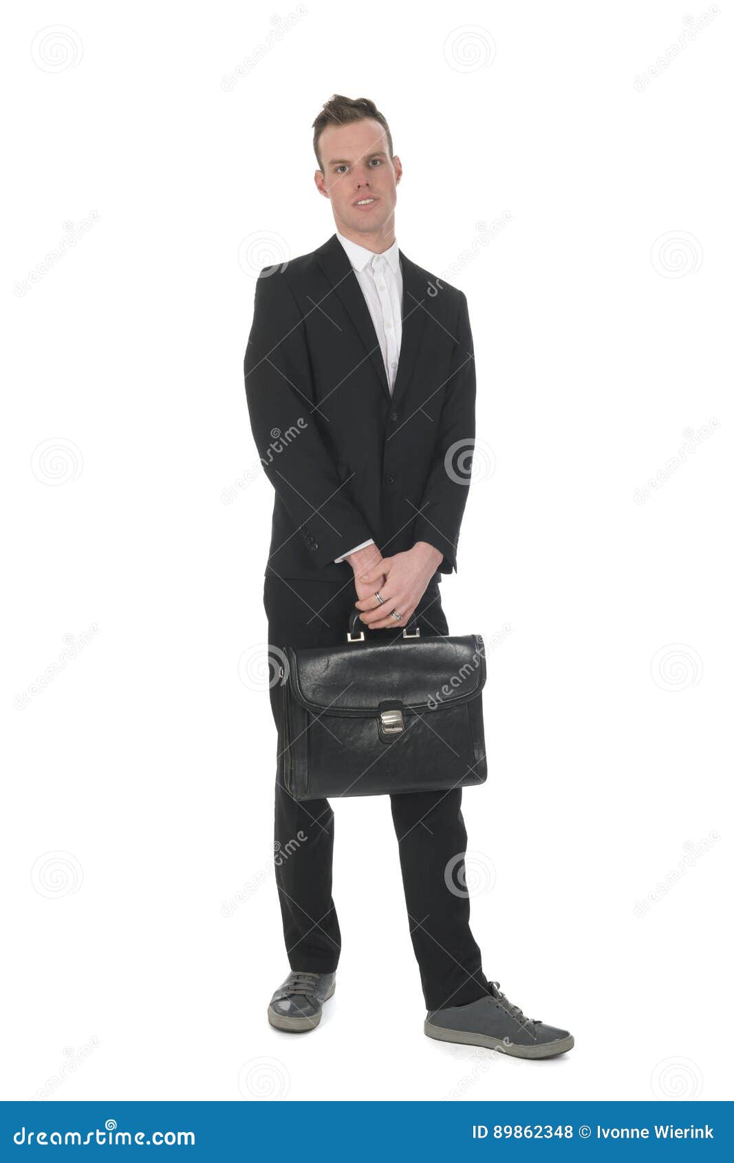 Front View Standing Business Man with Briefcase Stock Photo - Image of ...